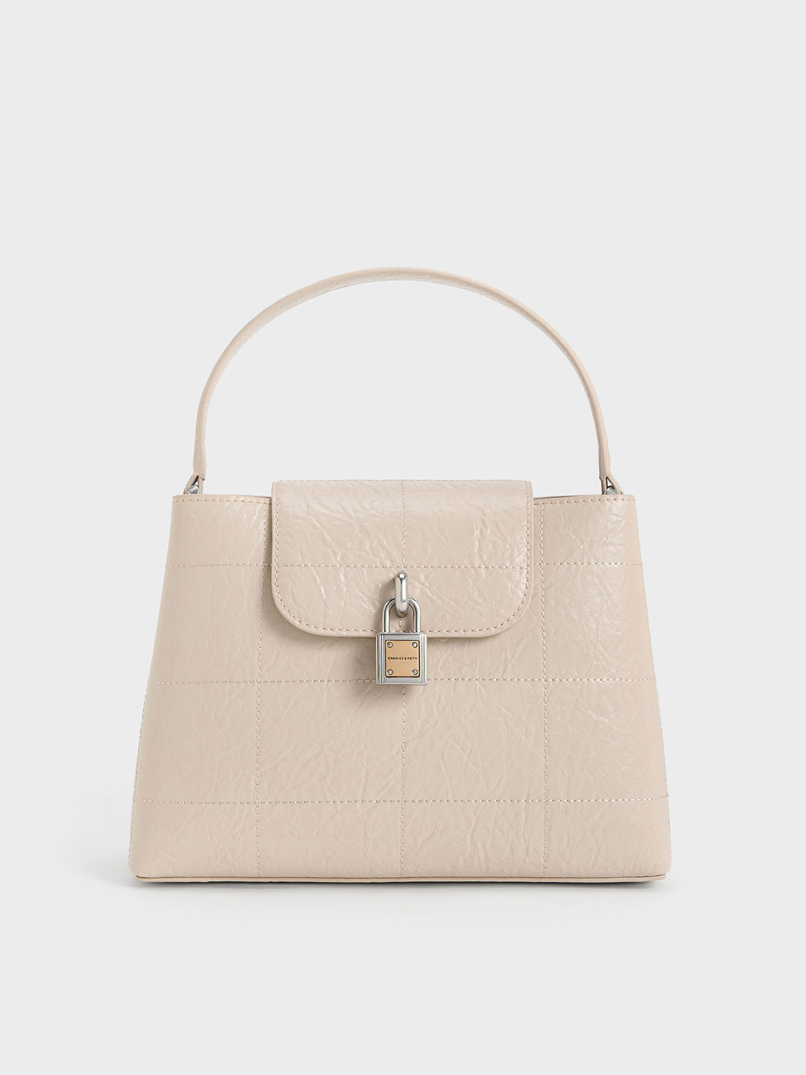 Oat Suki Crinkle-Effect Top Handle Bag - CHARLES & KEITH KR