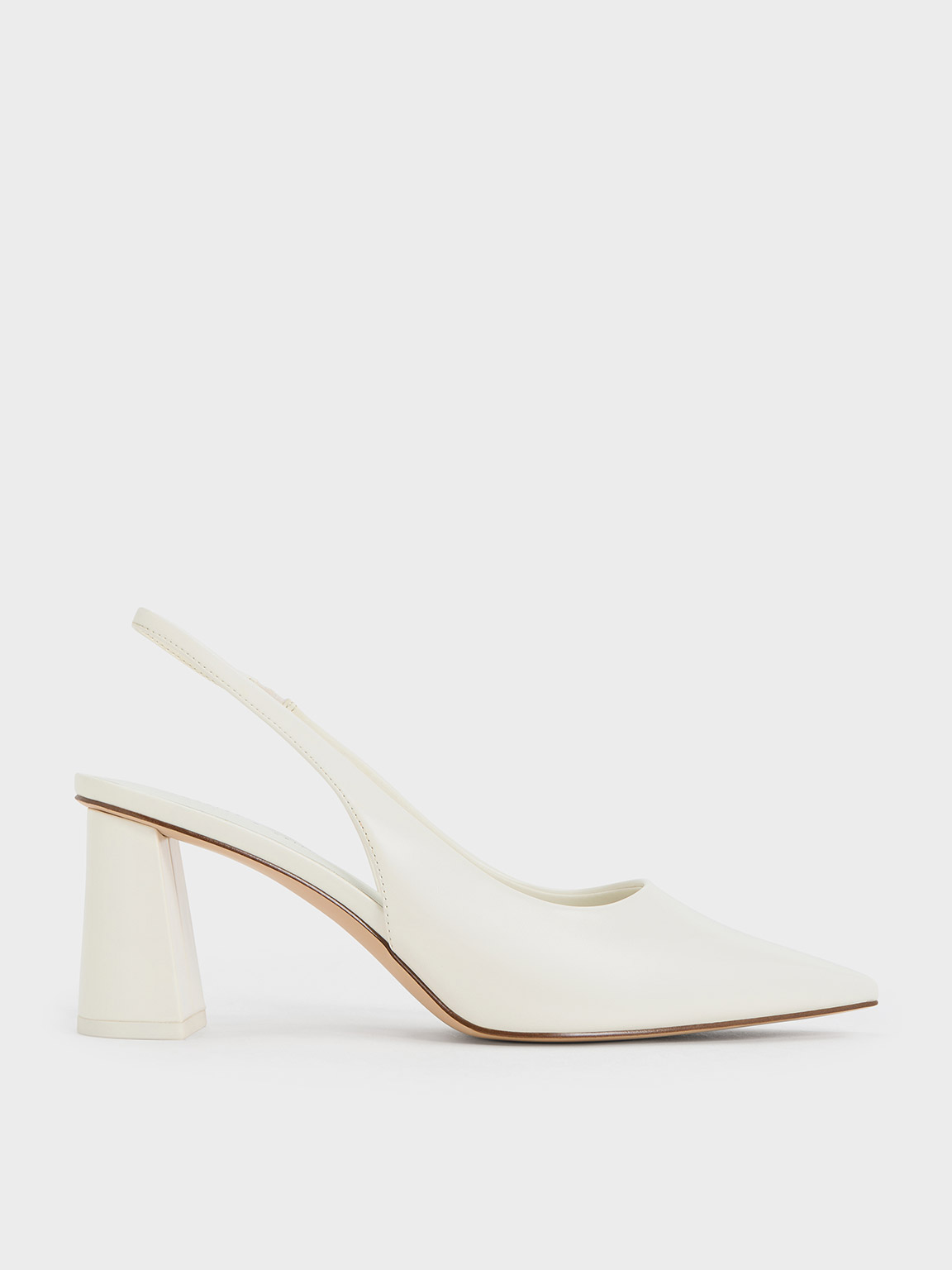 White Trapeze Heel Slingback Pumps - CHARLES & KEITH MX