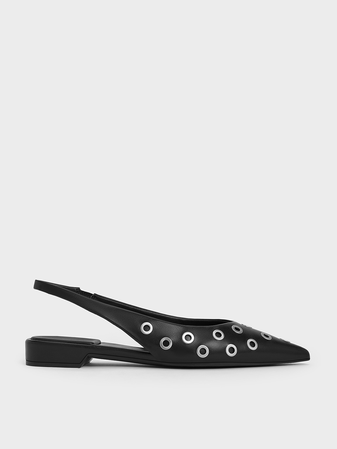 Black Grommet Pointed-Toe Slingback Flats - CHARLES & KEITH MY