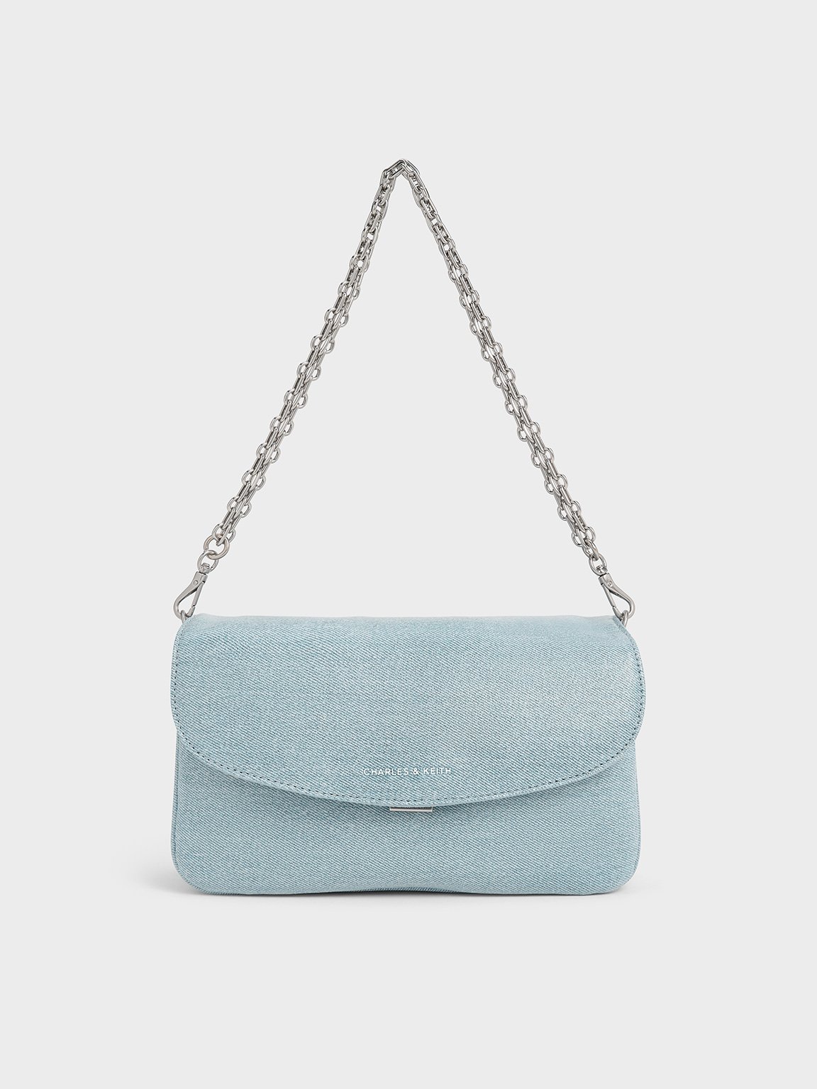 Blue Caia Denim Front Flap Shoulder Bag - CHARLES & KEITH SG