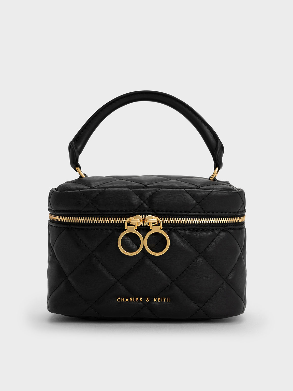 Black Quilted Two-Way Zip Mini Bag - CHARLES & KEITH CL