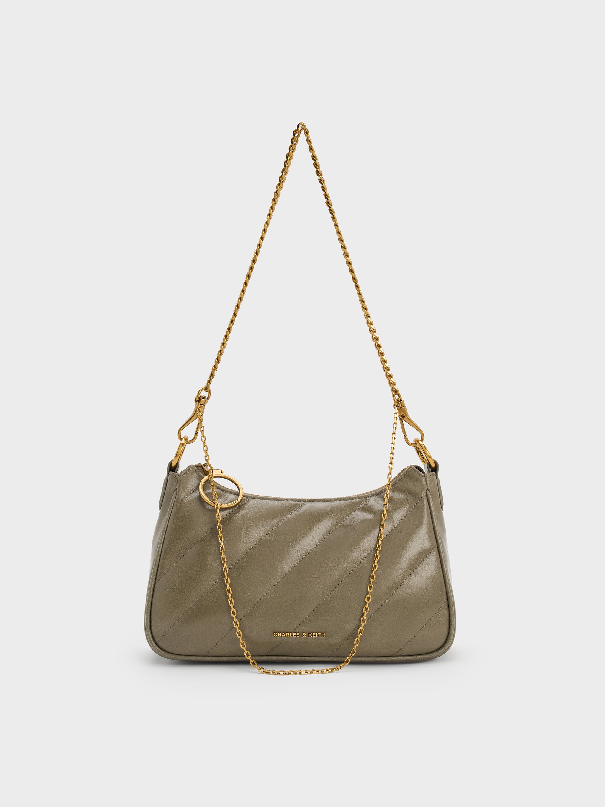 Philomena Double-Chain Crossbody Bag - Deep Olive - CHARLES & KEITH SG