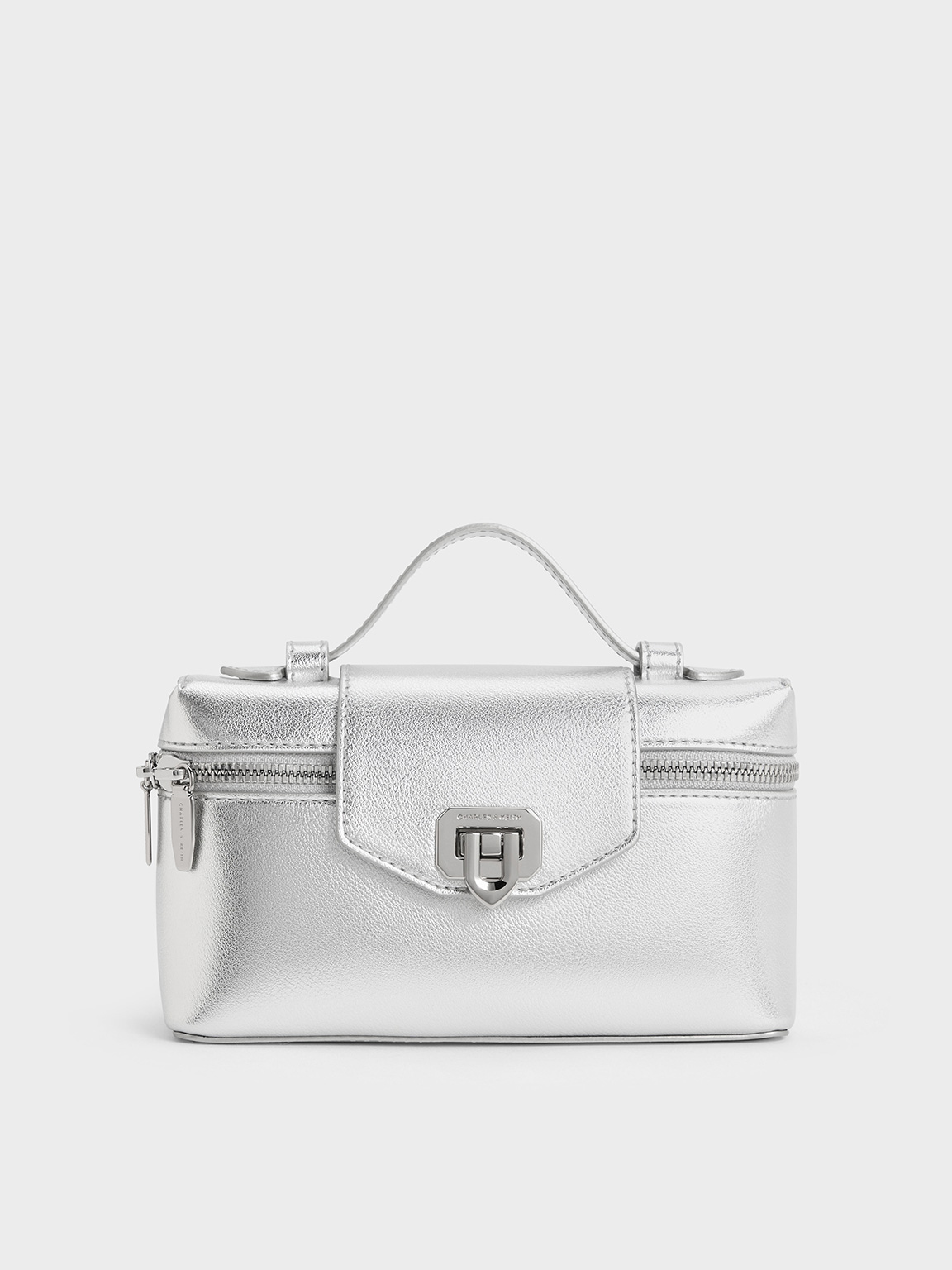 Silver Arwen Metallic Top Handle Vanity Bag - CHARLES & KEITH International