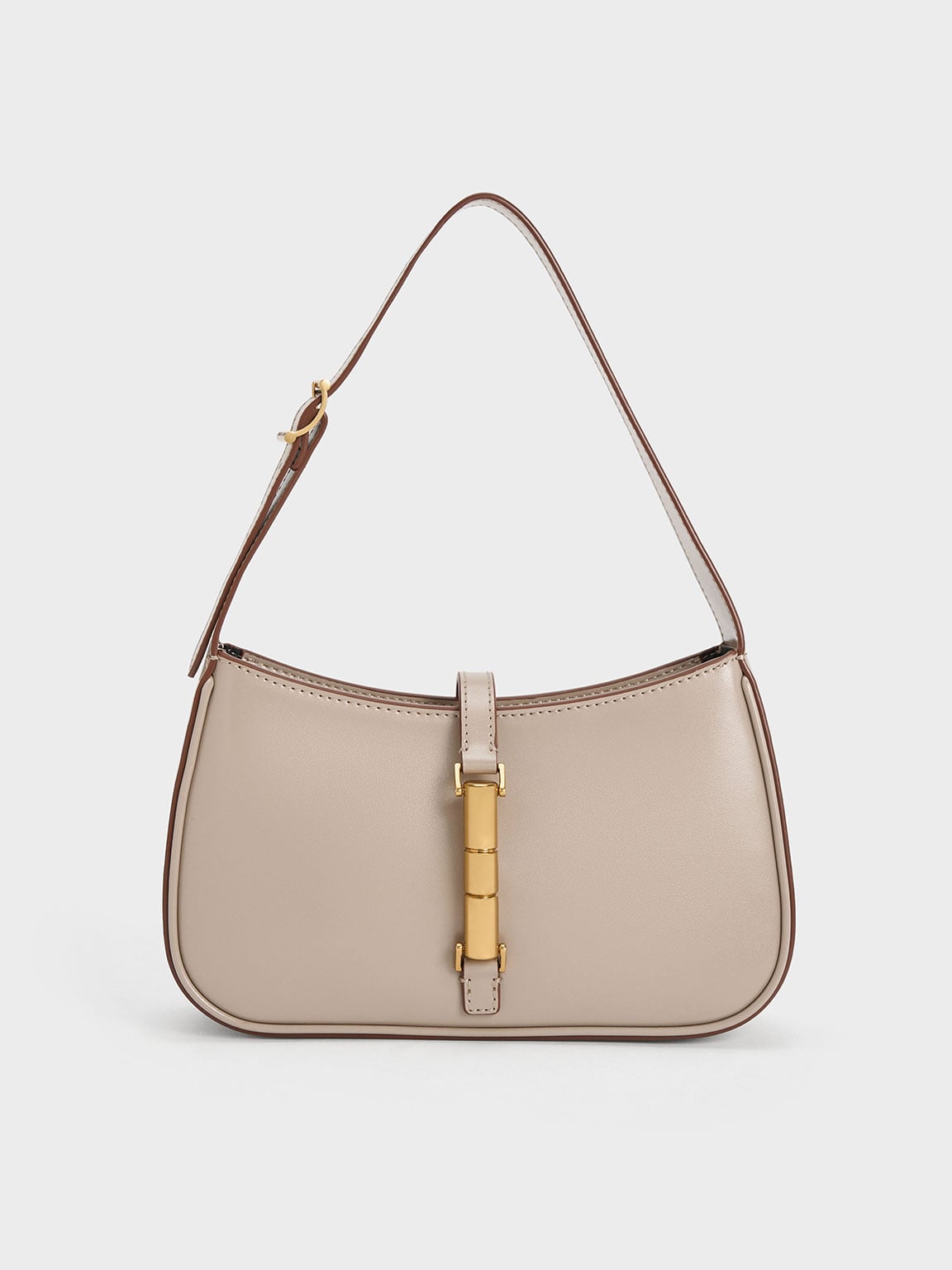 Taupe Cesia Metallic Accent Shoulder Bag - Taupe - CHARLES & KEITH KR