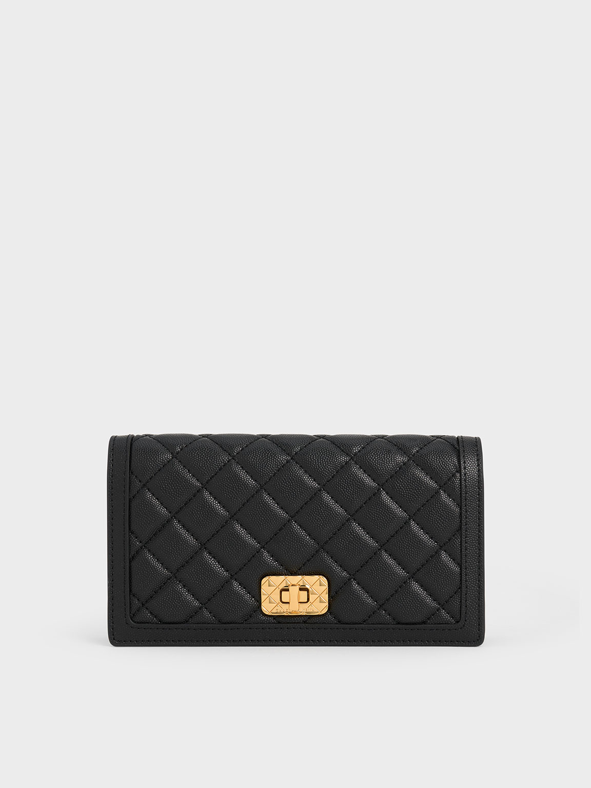 Black Micaela Quilted Long Wallet - CHARLES & KEITH PA