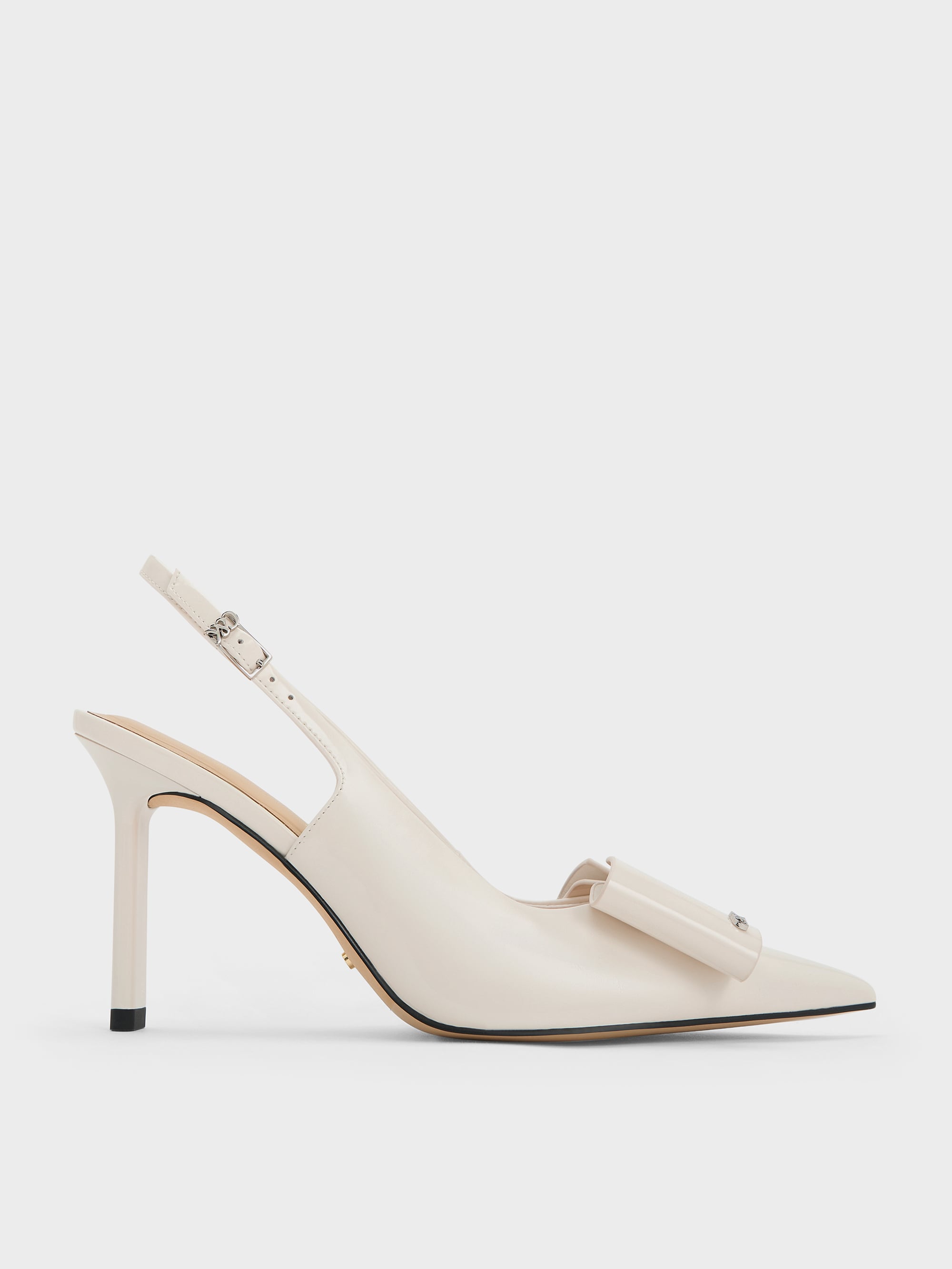 Chalk Lu Patent Leather Bow Blade-Heel Slingback Pumps - CHARLES & KEITH AU