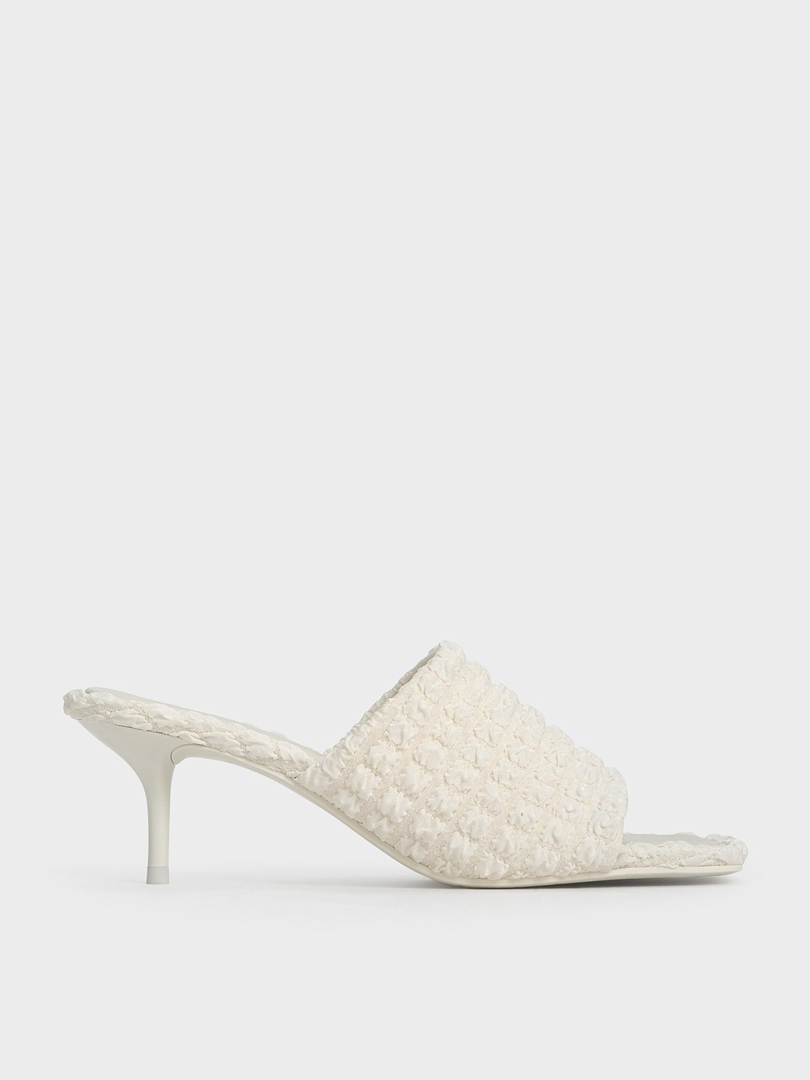Chalk Loren Textured Kitten-Heel Mules - CHARLES & KEITH SG