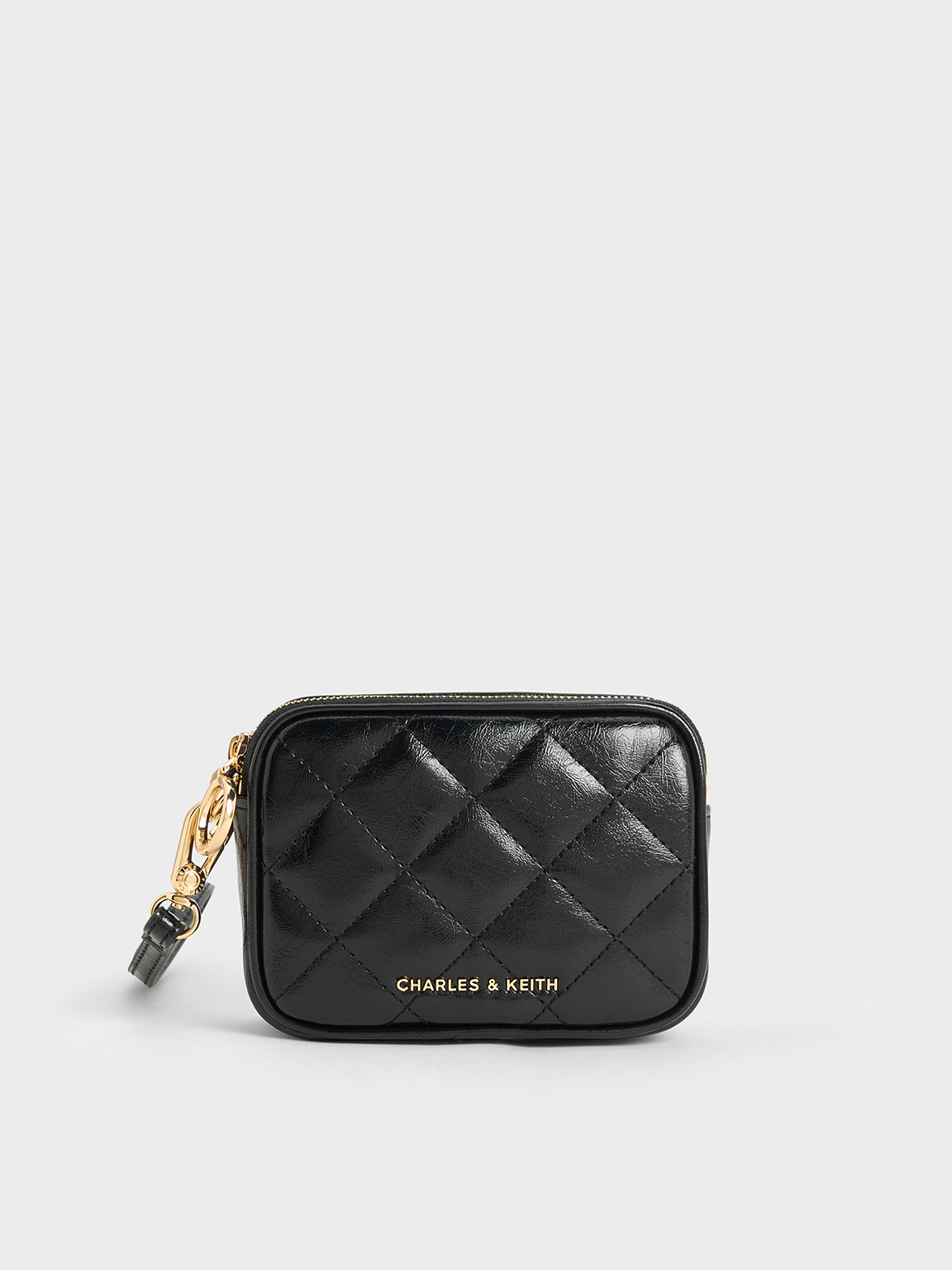 Black Apfra Quilted Wristlet Pouch - CHARLES & KEITH International