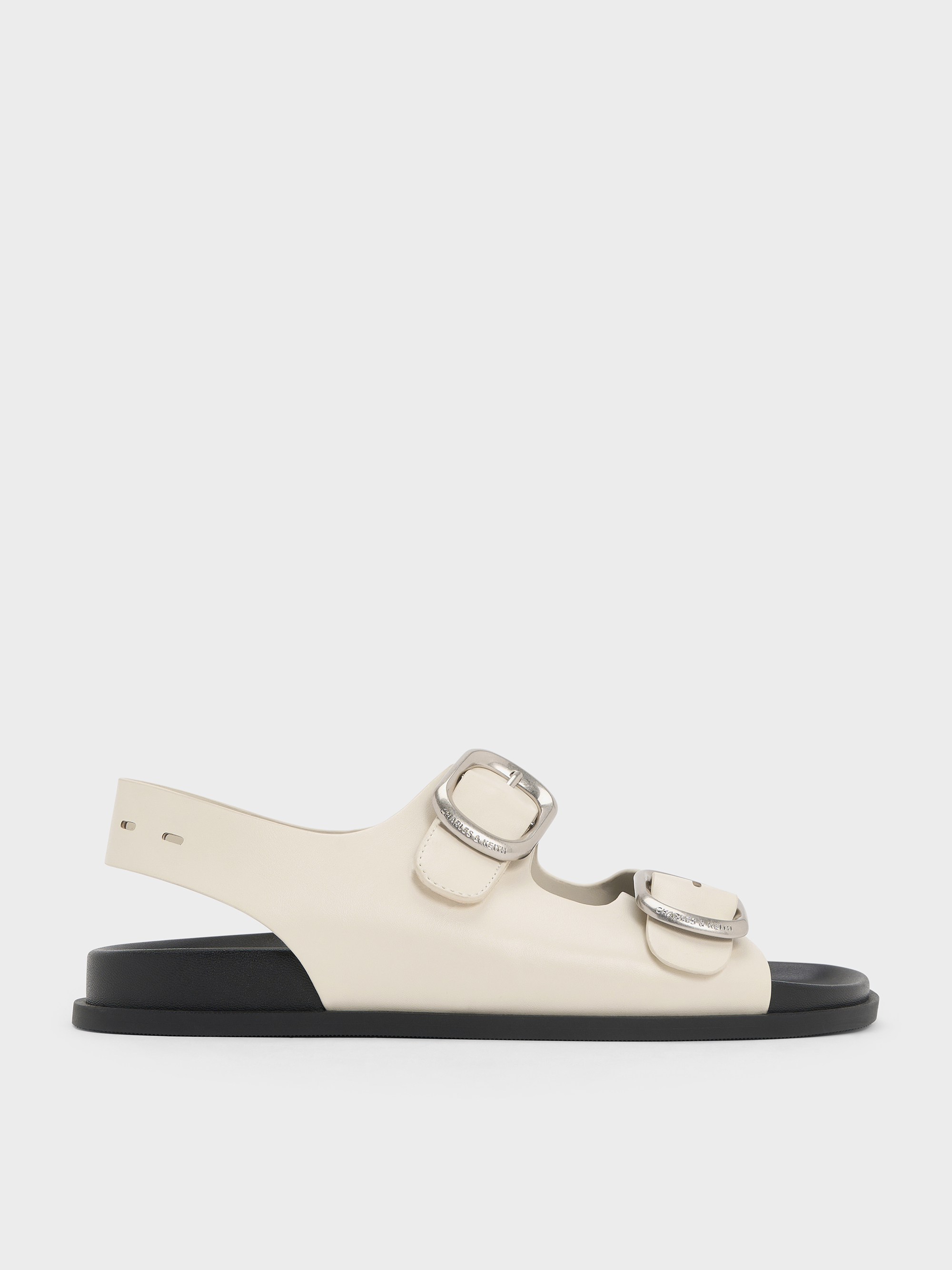 Chalk Buckled Double-Strap Slingback Sandals - CHARLES & KEITH ...