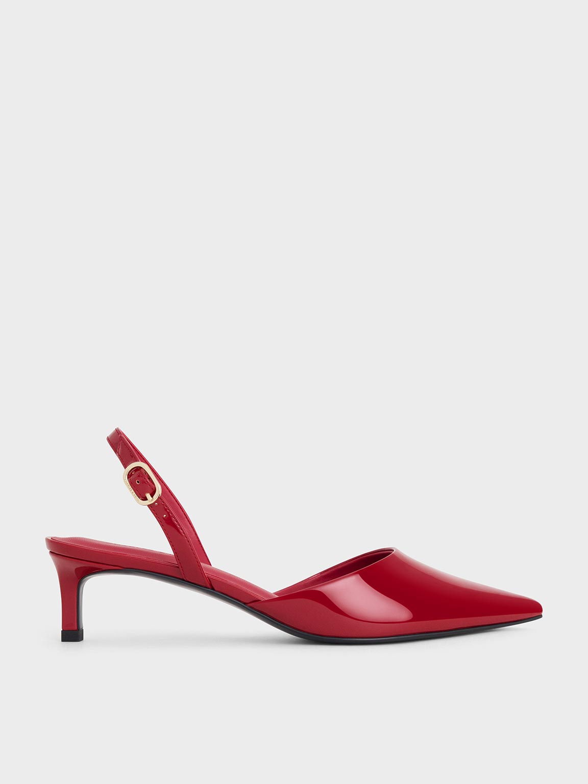 Red Patent Pointed-Toe Slingback Kitten Heels - Red - Sale - CHARLES ...