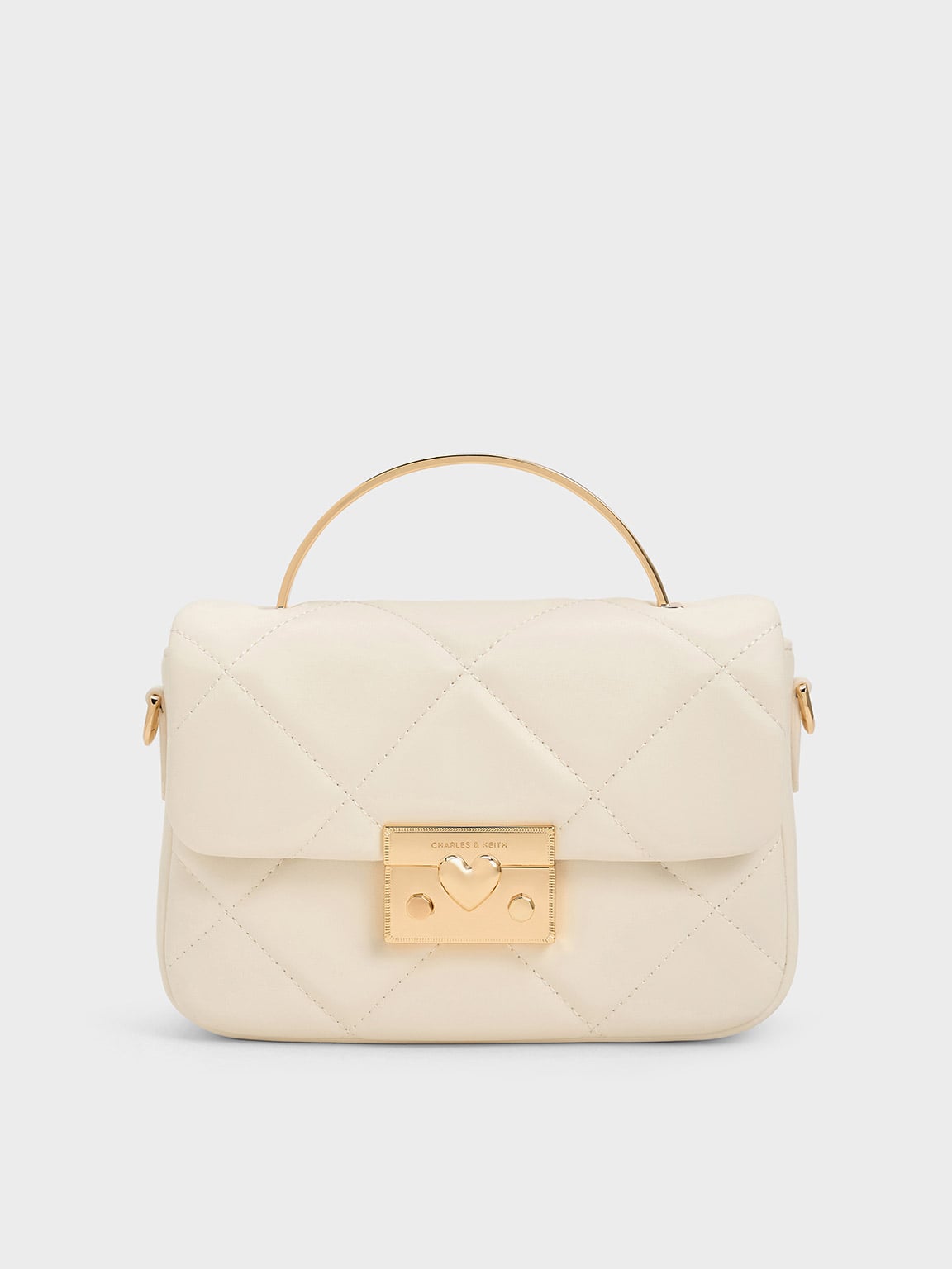 Cream Quilted Boxy Top Handle Bag - CHARLES & KEITH MX