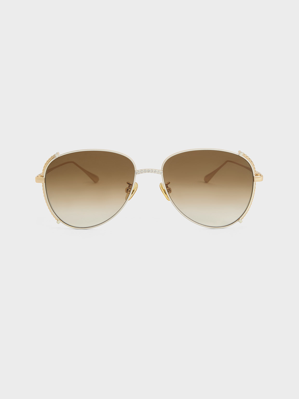 White Gem-Embellished Wireframe Aviator Sunglasses - CHARLES & KEITH ...