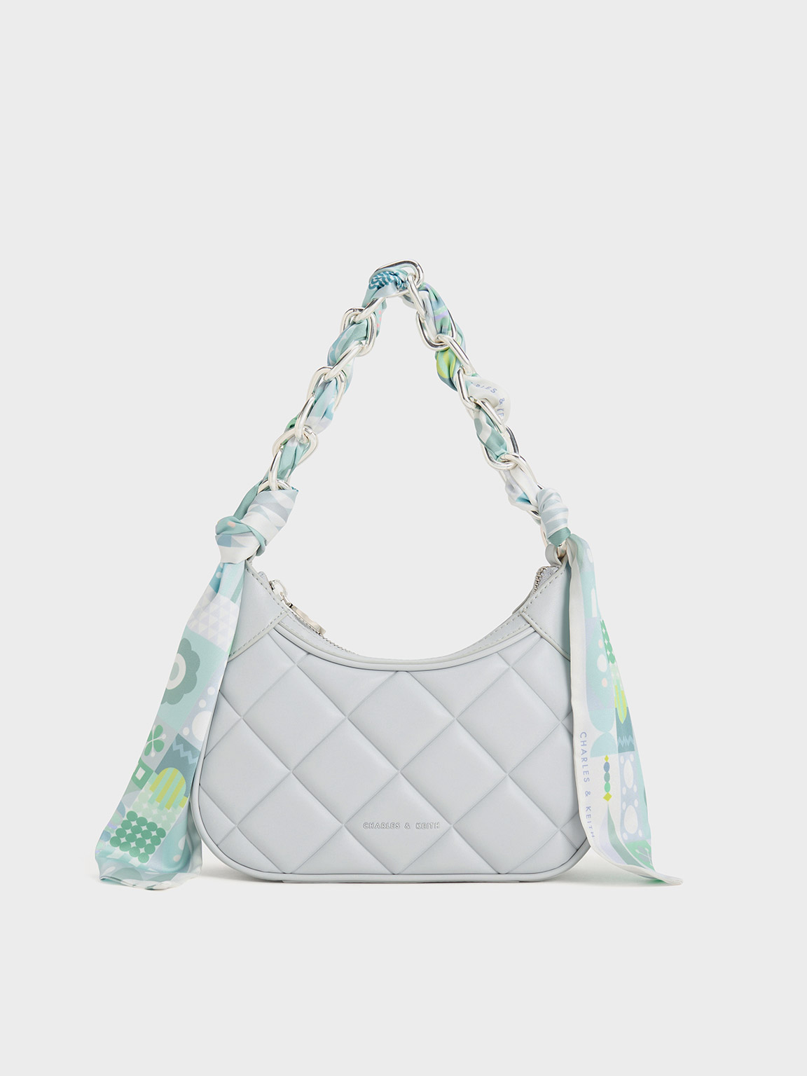 Light Grey Mini Alcott Scarf Handle Quilted Bag - CHARLES & KEITH MO