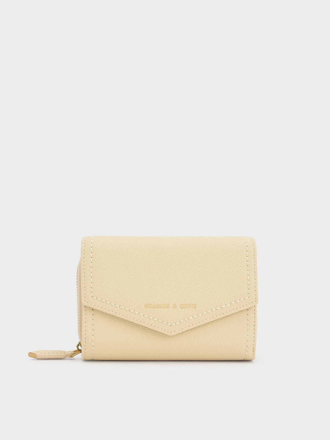 Beige Stitch Trim Envelope Wallet - CHARLES & KEITH US