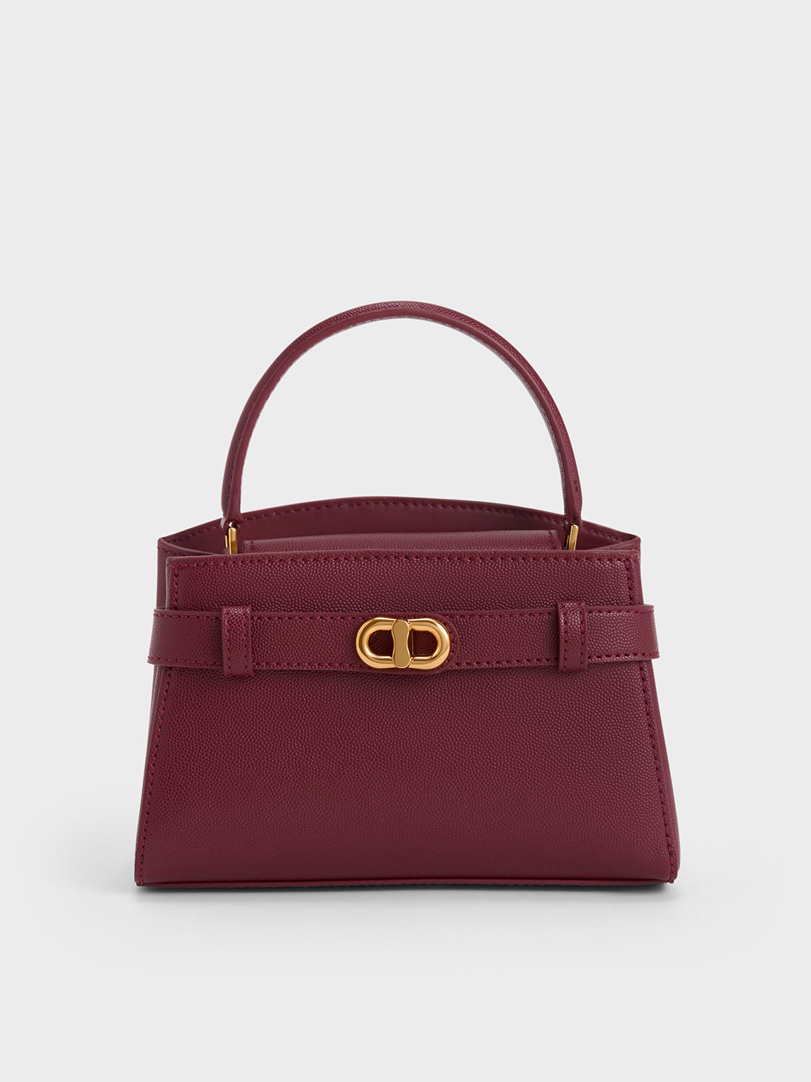 Burgundy Aubrielle Metallic-Buckle Top Handle Bag - CHARLES & KEITH KR