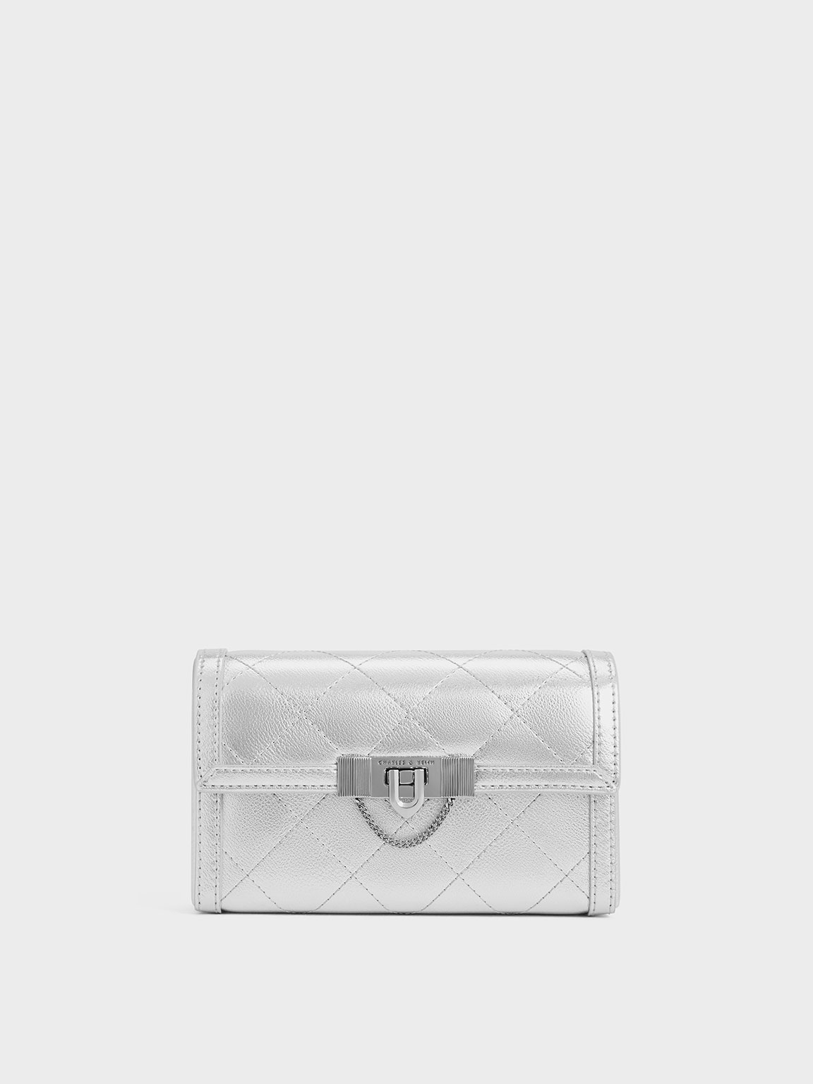 Silver Tallulah Quilted Metallic Push-Lock Clutch - CHARLES & KEITH TW
