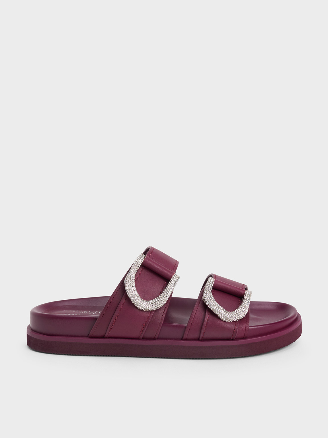 Maroon Gem-Embellished Gabine Slides - CHARLES & KEITH AE
