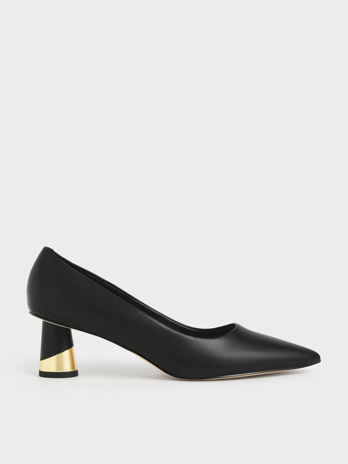 Black Cammie Metallic Sculptural Heel Pumps - CHARLES & KEITH KR