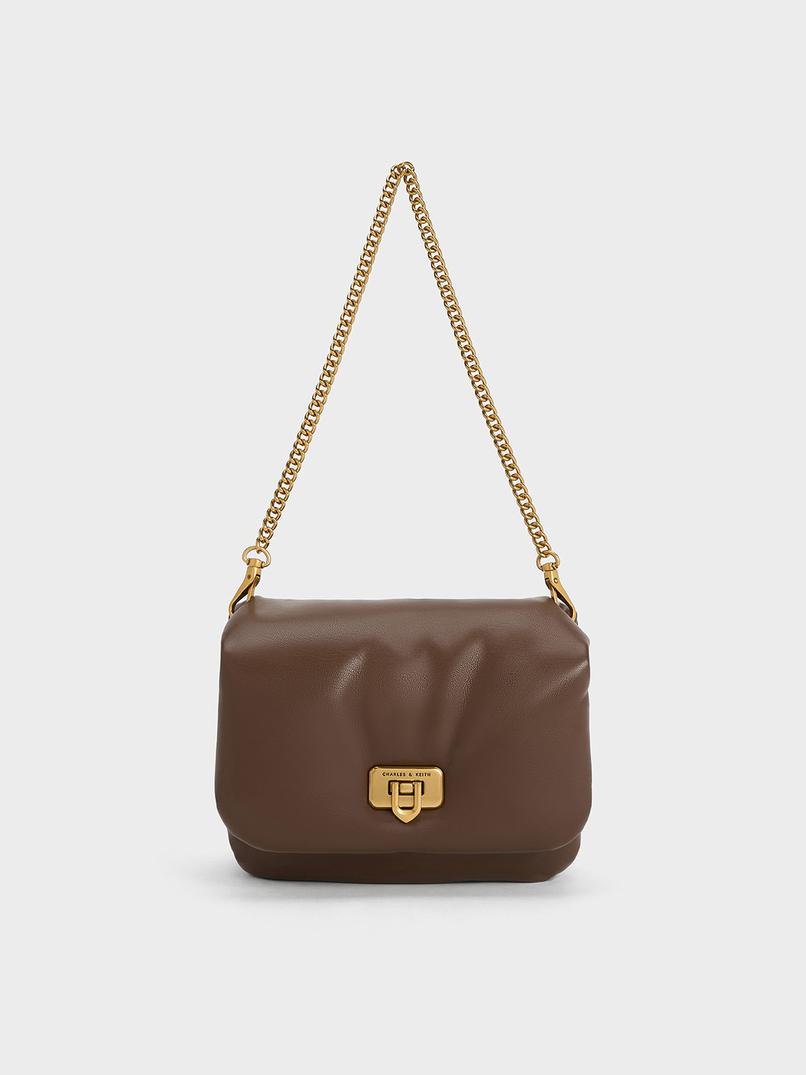 Bolso Paffuto con asa de cadena y acento metálico - Marrón - CHARLES ...