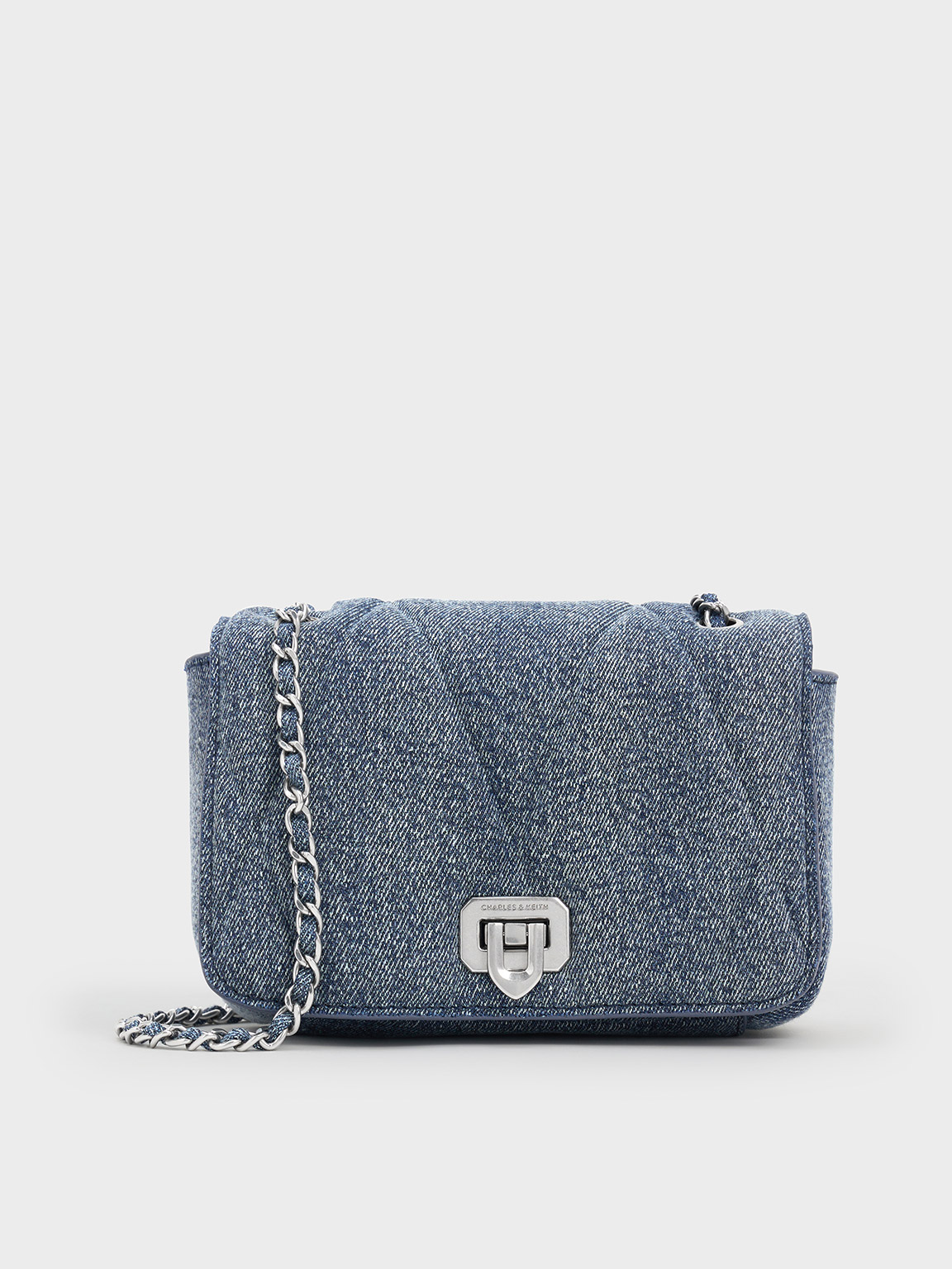 Denim Blue Arwen Denim Quilted Shoulder Bag - CHARLES & KEITH CL