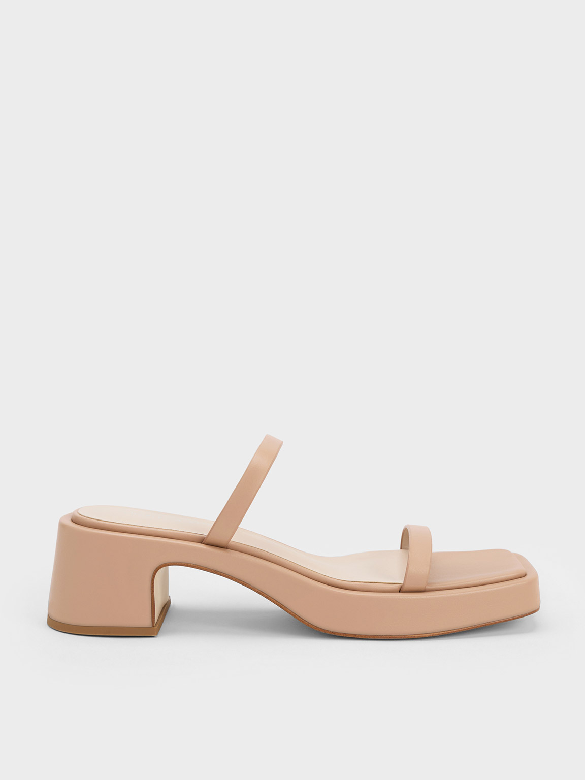Nude Square-Toe Platform Sandals - CHARLES & KEITH AE