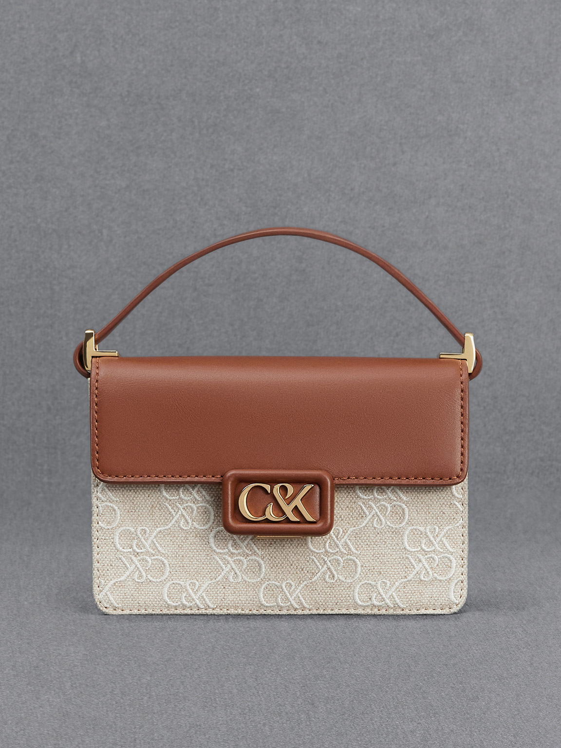 Cognac Mini Cerys Leather & Canvas Monogram Shoulder Bag - CHARLES ...