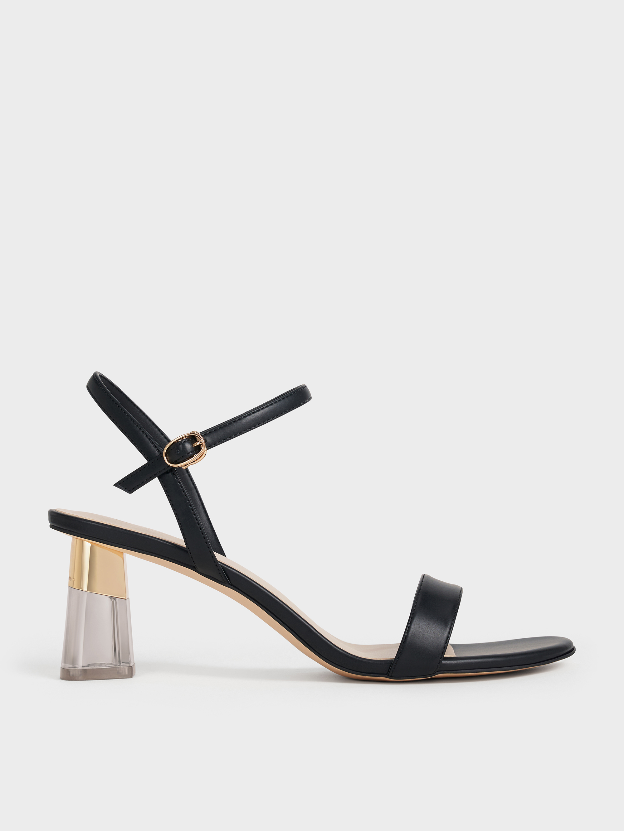 Black Clear Trapeze Heel Sandals - CHARLES & KEITH BH