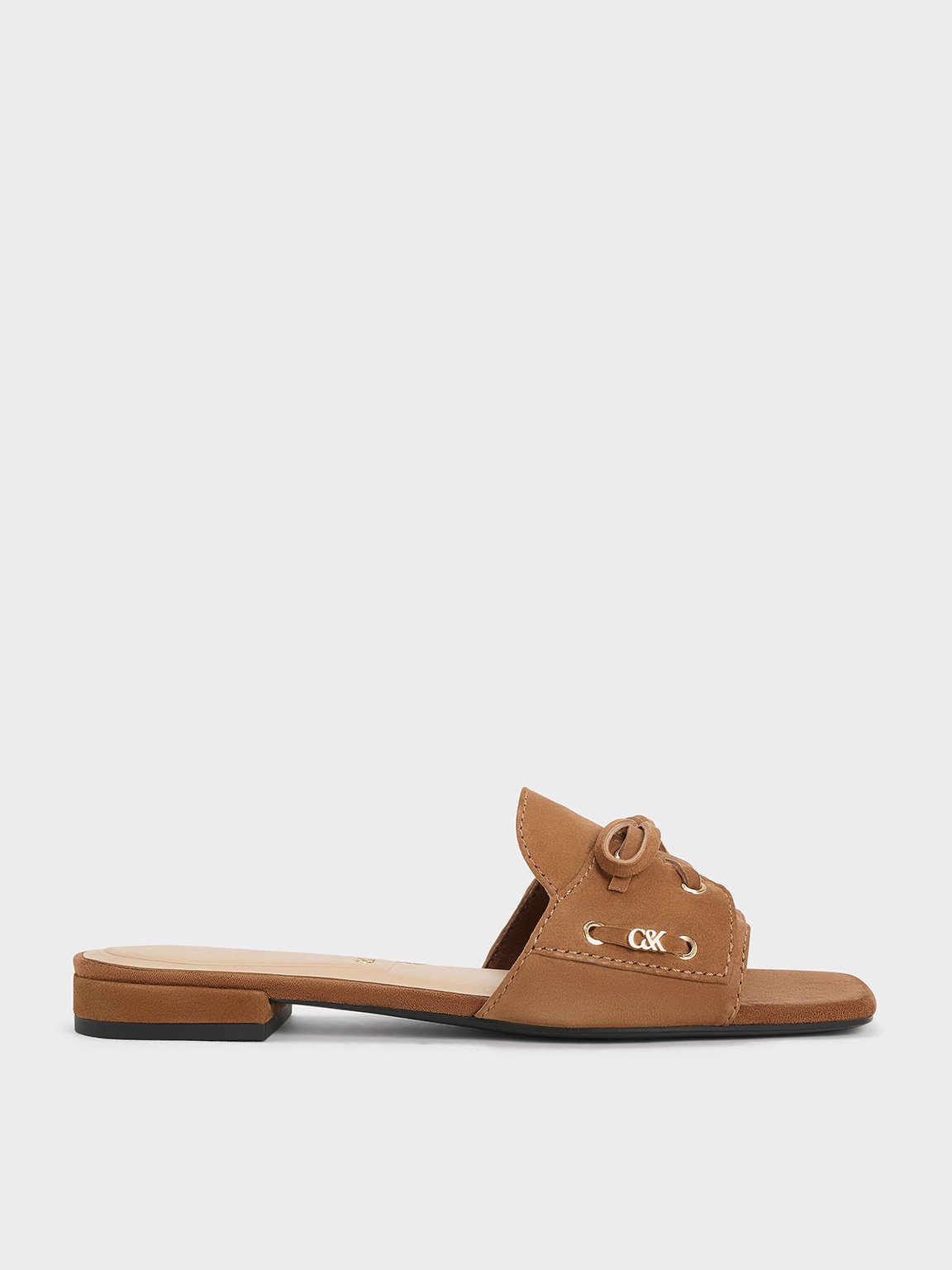 Cognac Kori Suede Lace-Up Slide Sandals - CHARLES & KEITH SG