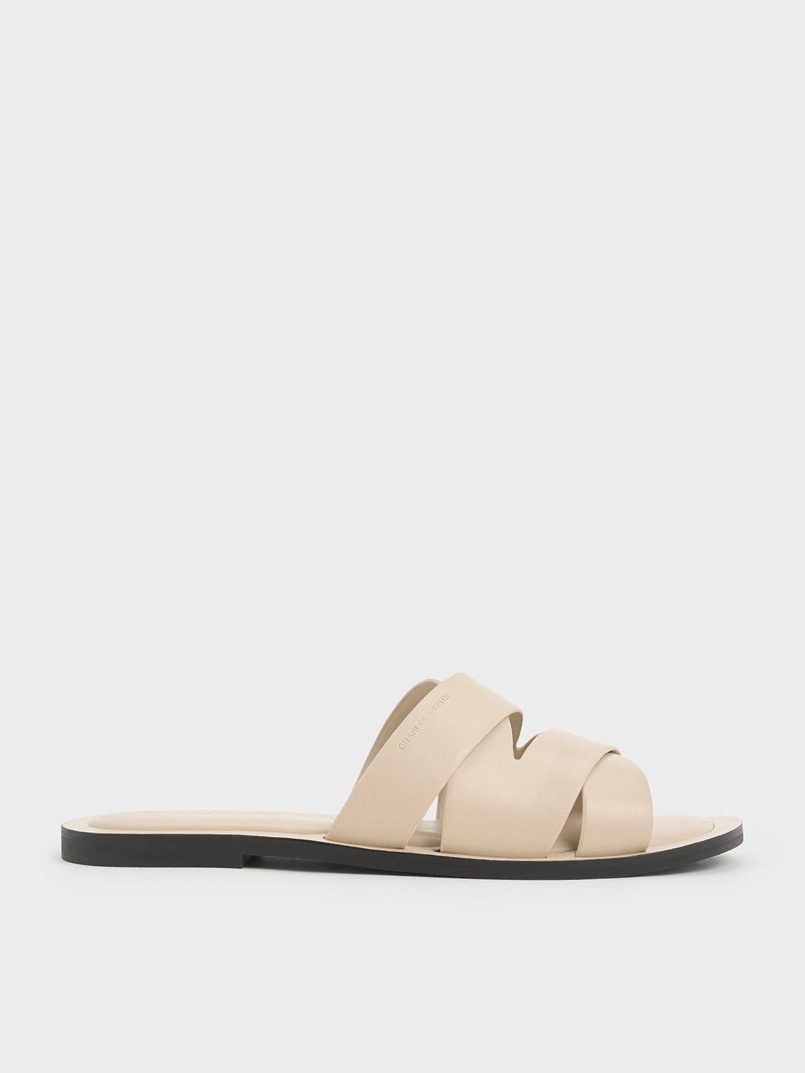 Beige Strappy Crossover Slide Sandals - CHARLES & KEITH MX
