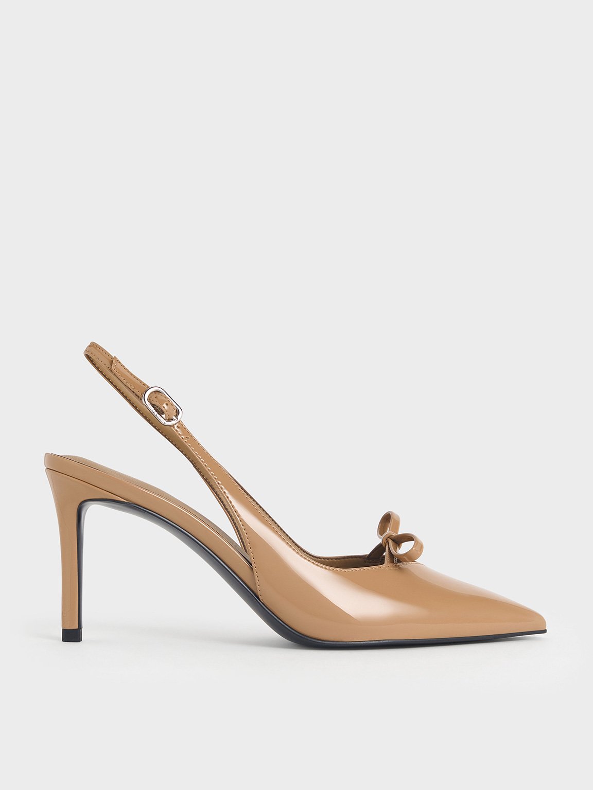 Caramel Patent Bow Slingback Pumps - CHARLES & KEITH AU