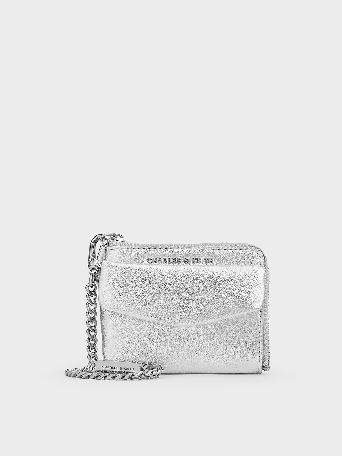 Silver Rachel Metallic Front-Pocket Zip-Around Card Holder - CHARLES ...