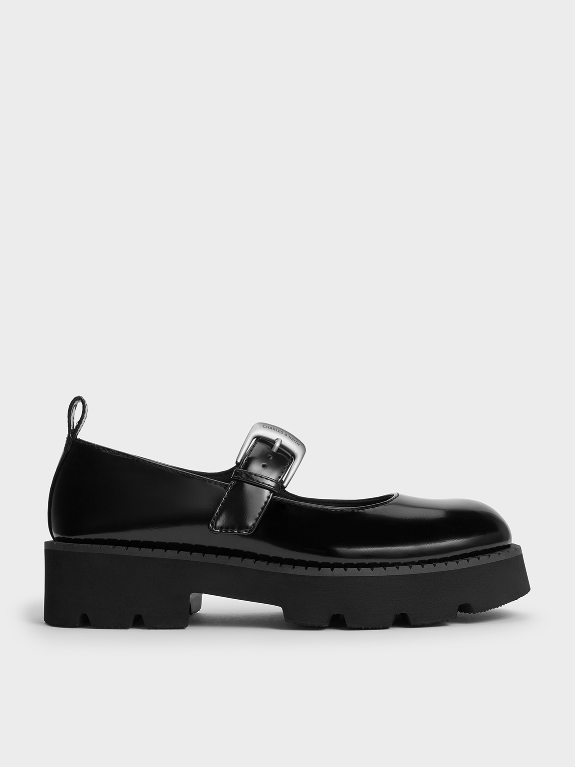 Black Boxed Buckled Ridged-Sole Chunky Mary Janes - CHARLES & KEITH CL