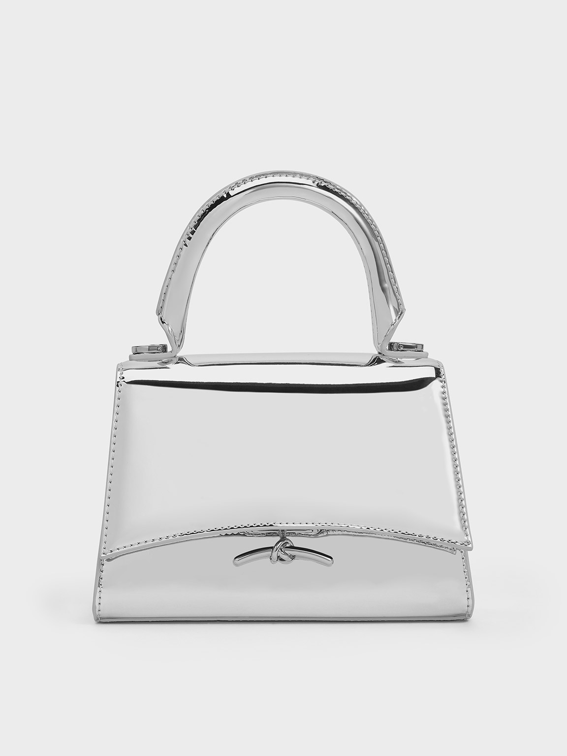 Silver Huxley Metallic Push-Lock Top Handle Bag - CHARLES & KEITH MX