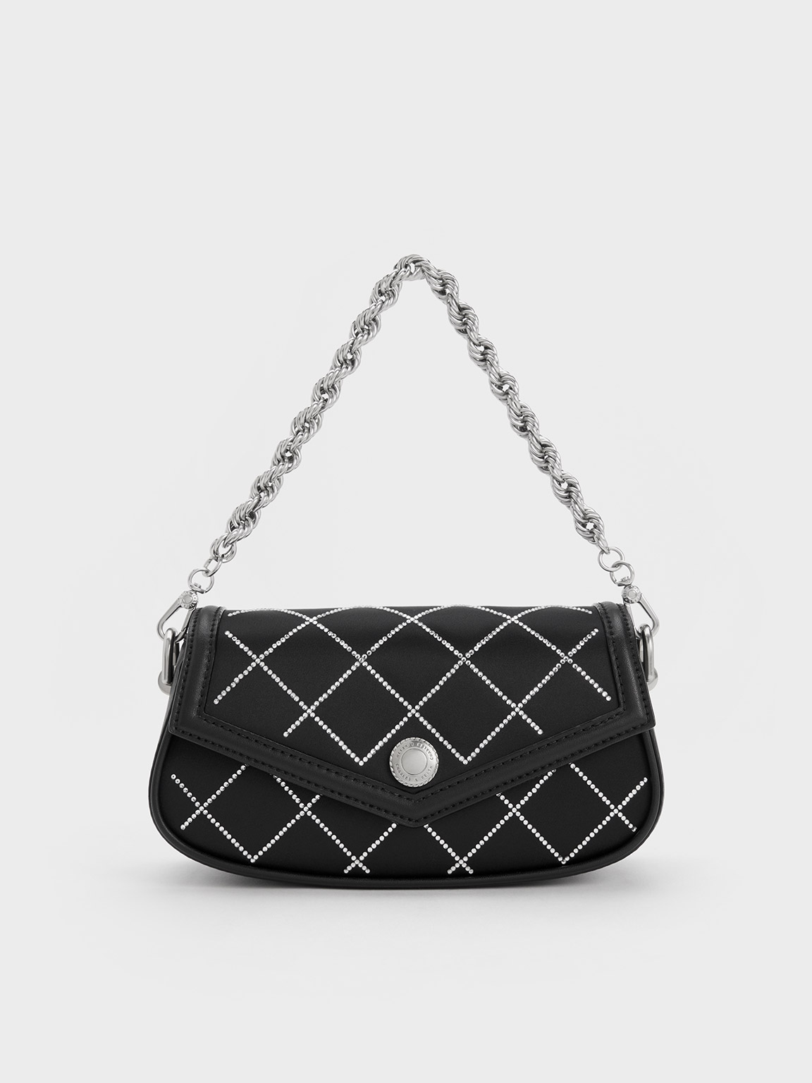 Black Este Chain Handle Satin Bag - CHARLES & KEITH KH