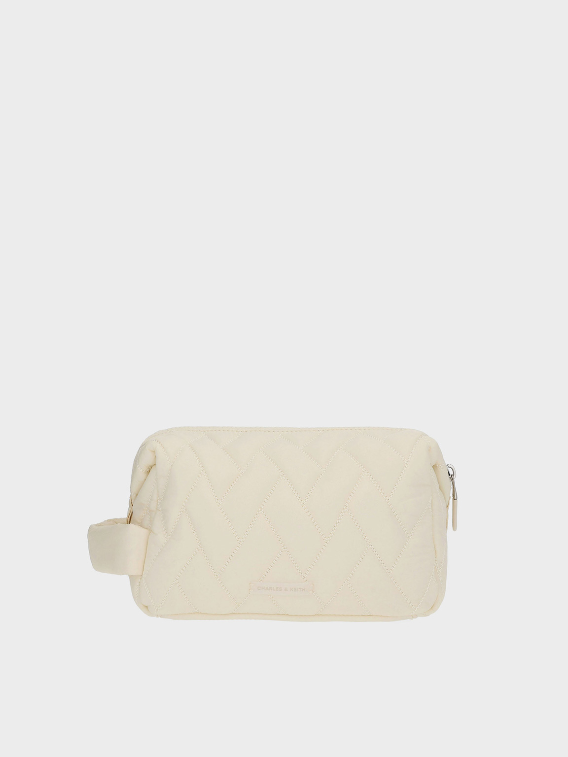 Cream Nylon Chevron Pouch - CHARLES & KEITH International