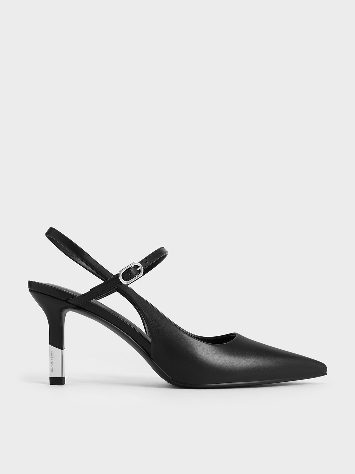 Black Two-Tone Heel Slingback Pumps - CHARLES & KEITH KR