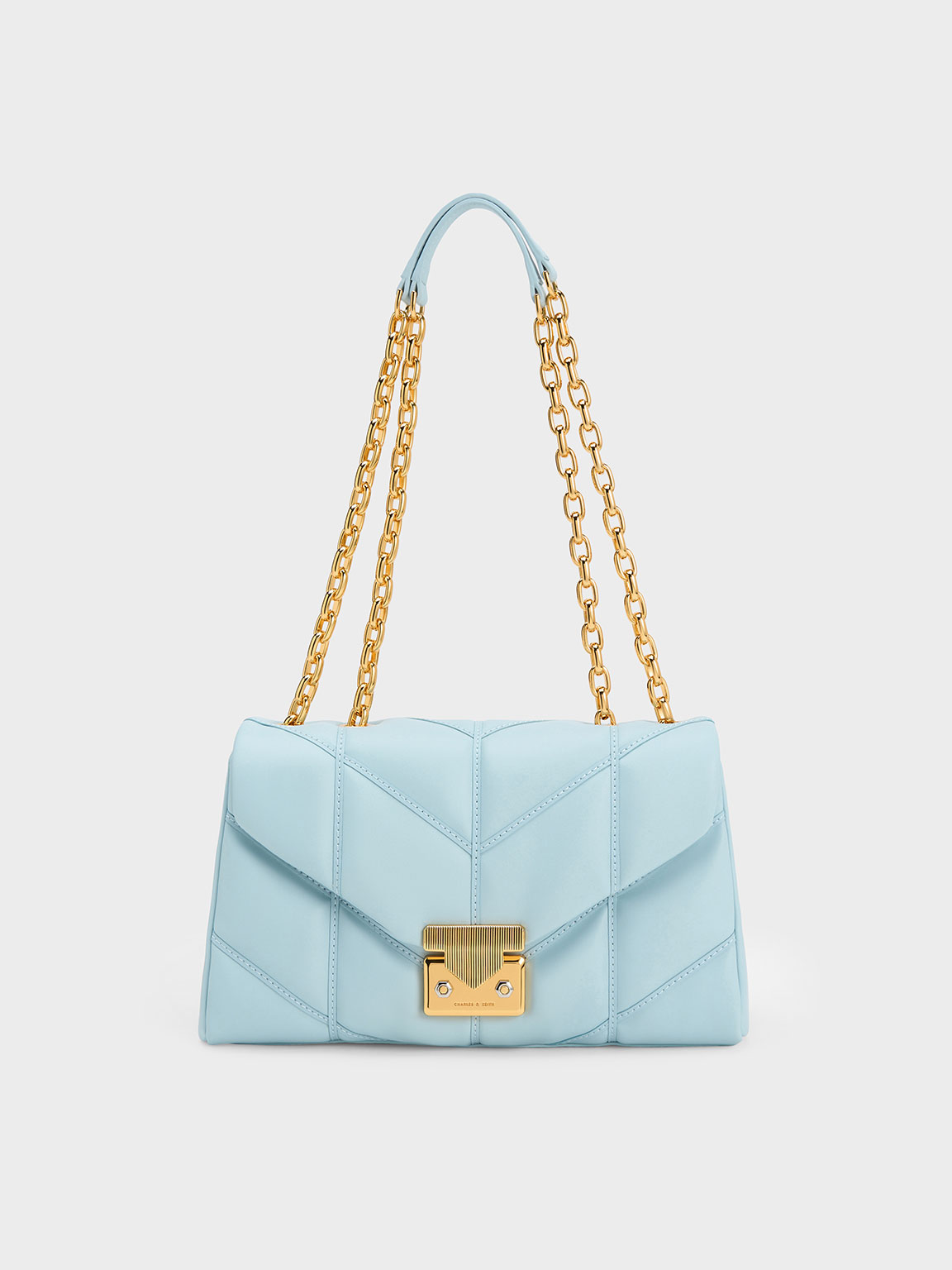 Blue Eudora Chevron Trapeze Bag - CHARLES & KEITH AU