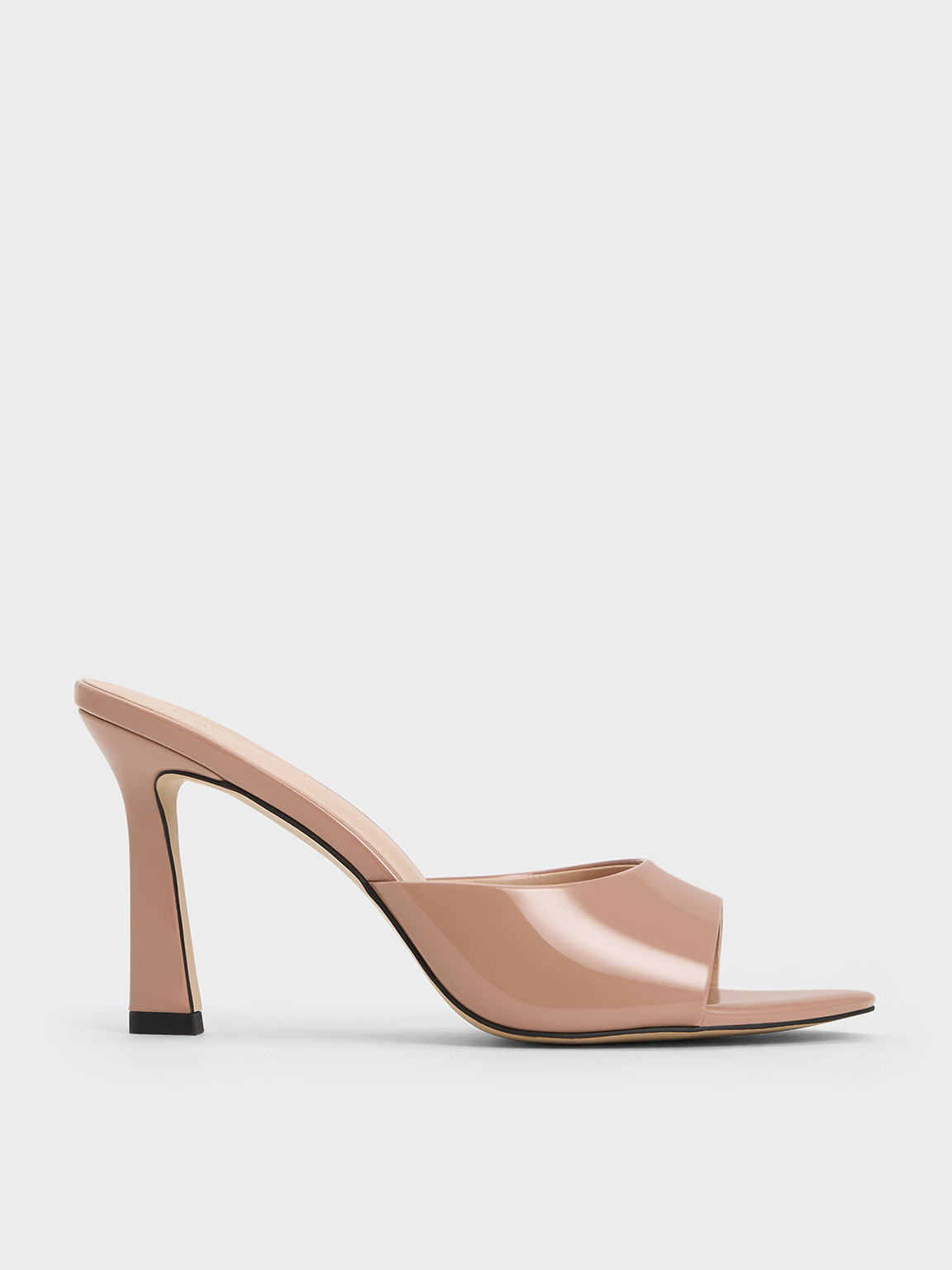 Nude Patent Open-Toe Heeled Mules - CHARLES & KEITH TW