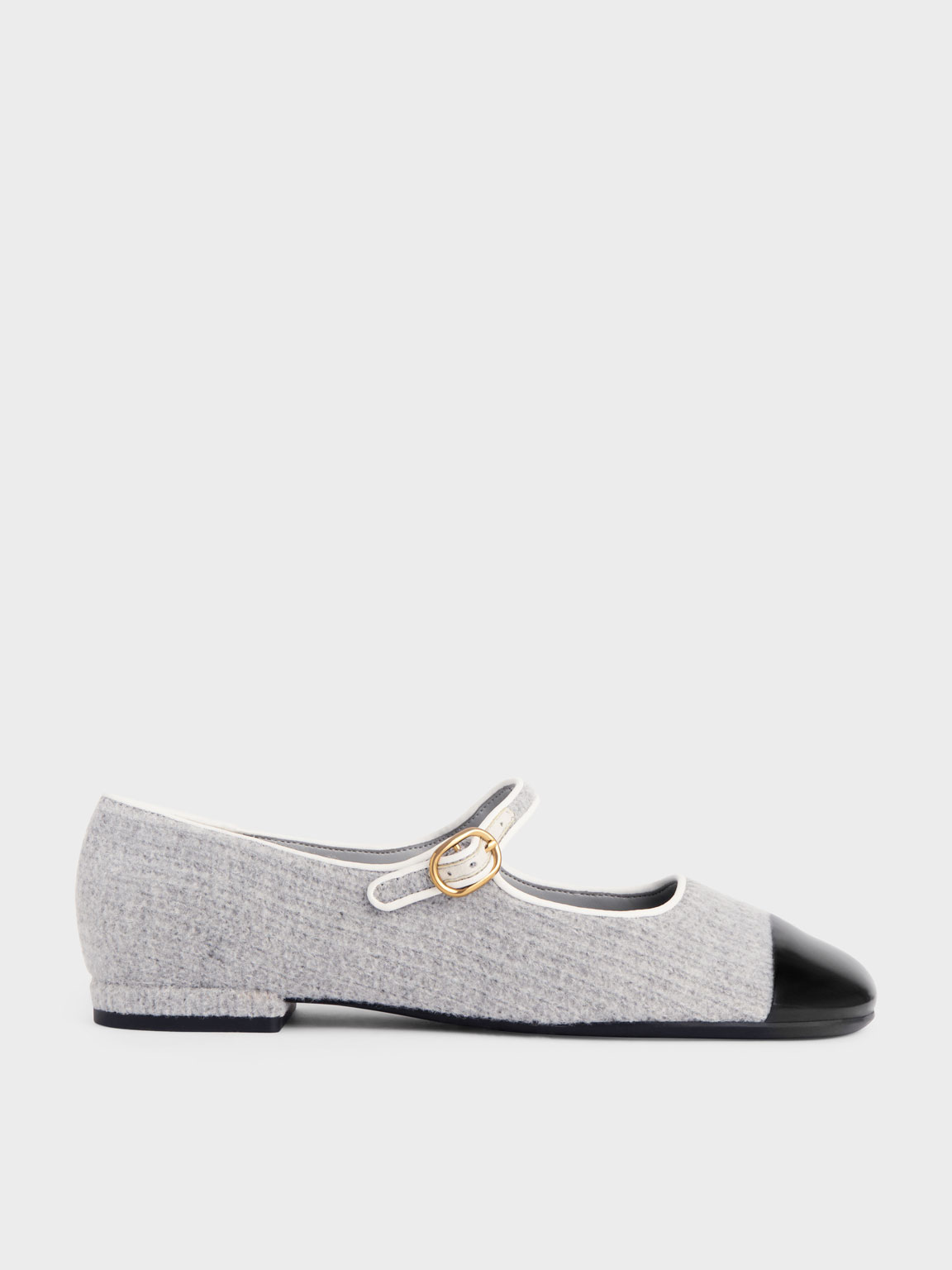 Light Grey Cap-Toe Knitted Mary Janes - CHARLES & KEITH KR