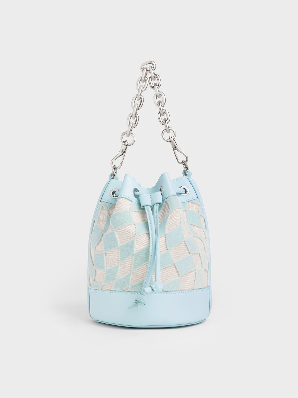 Light Blue Zetta Checkered Bucket Bag - CHARLES & KEITH MO