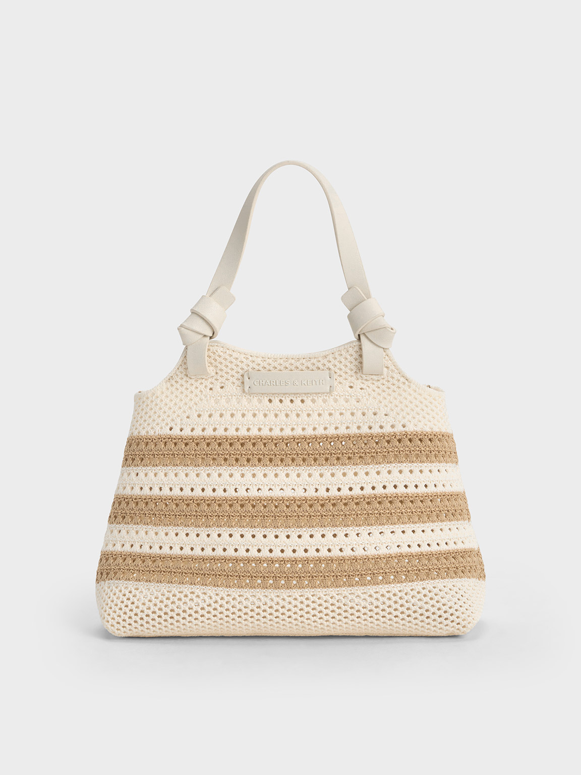 Sand Ida Striped Knotted Handle Tote Bag - CHARLES & KEITH BD