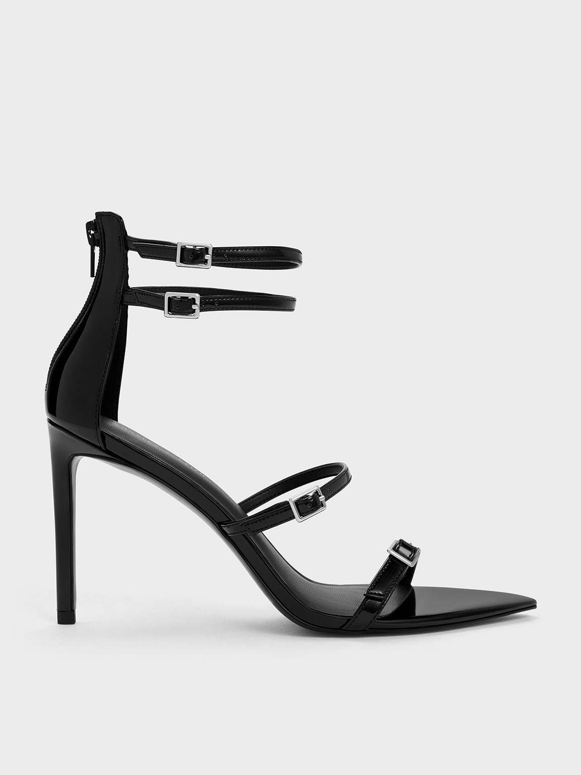 Black Patent Strappy Heeled Sandals - CHARLES & KEITH AR