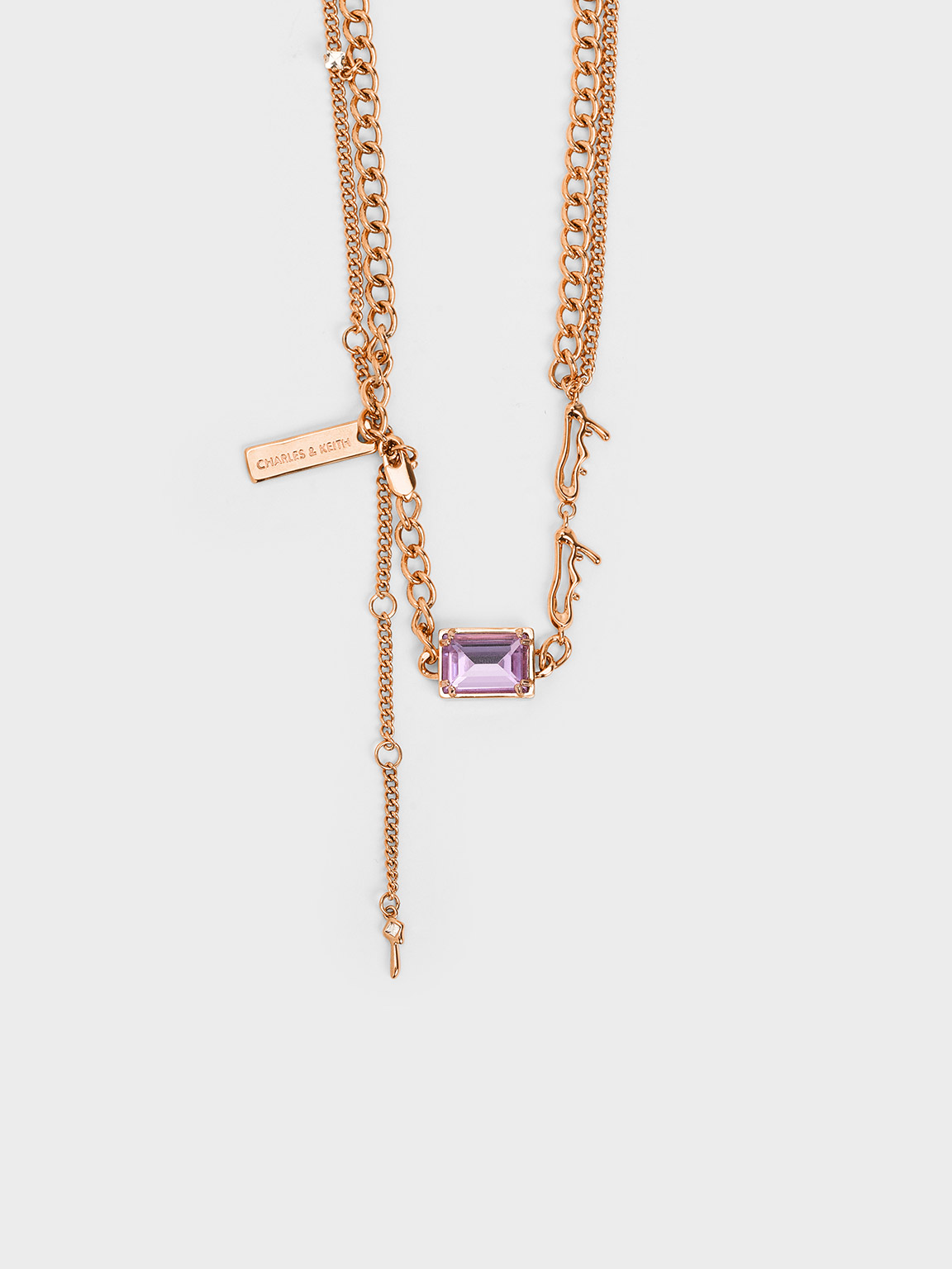Rose Gold Zira Crystal Charm Double Necklace - CHARLES & KEITH PH