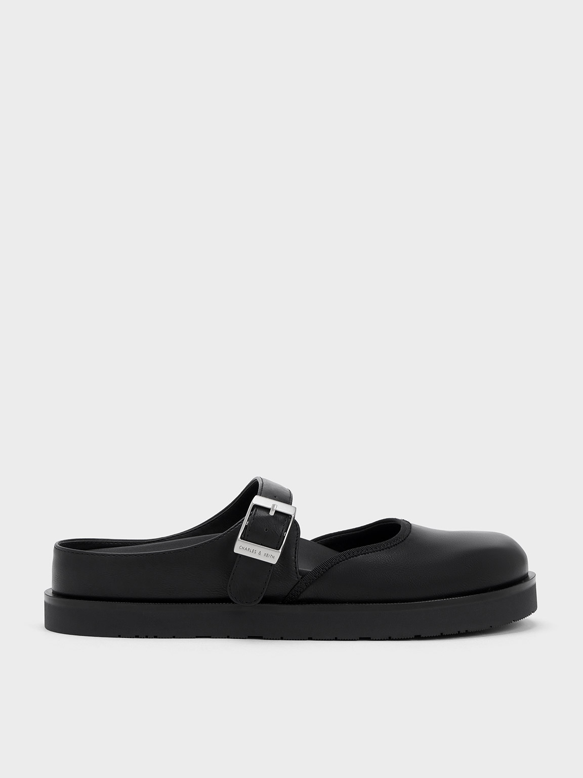 Black Buckled Flat Mules - CHARLES & KEITH MO