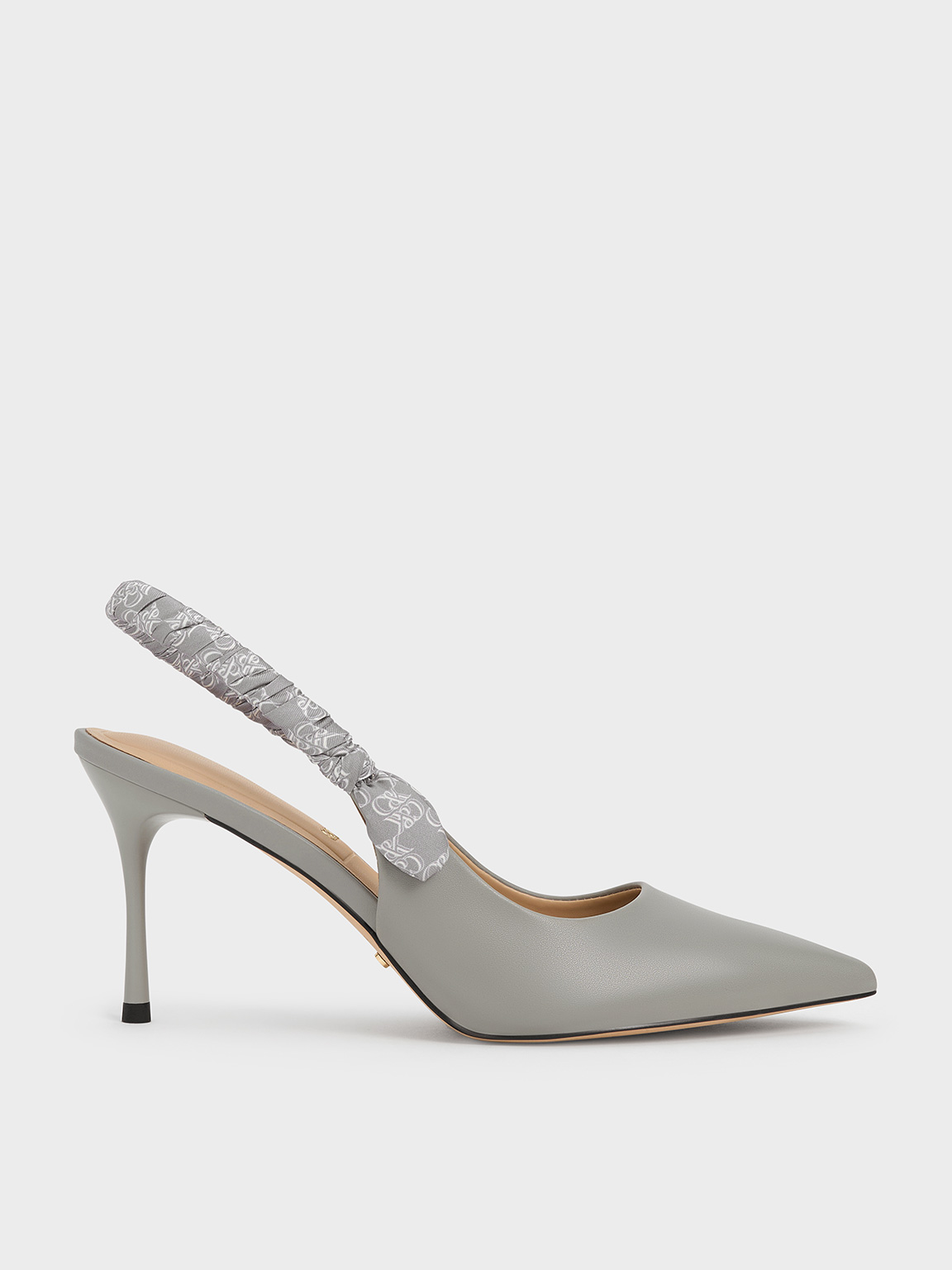 Grey Tully Leather Ruched Print Slingback Pumps - CHARLES & KEITH AW