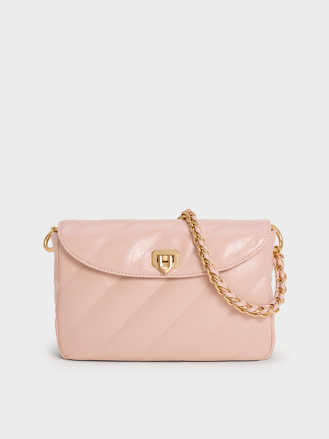 Light Pink Fawn Panelled Front Flap Chain-Handle Bag - CHARLES & KEITH ...