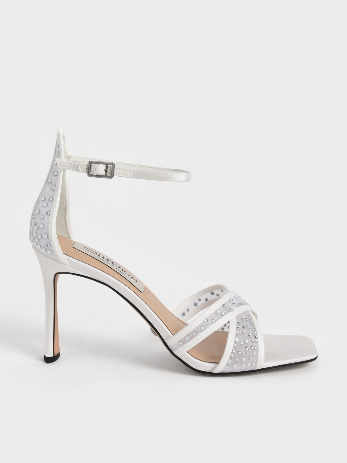 White Blythe Mesh & Satin Embellished Sandals - CHARLES & KEITH PH