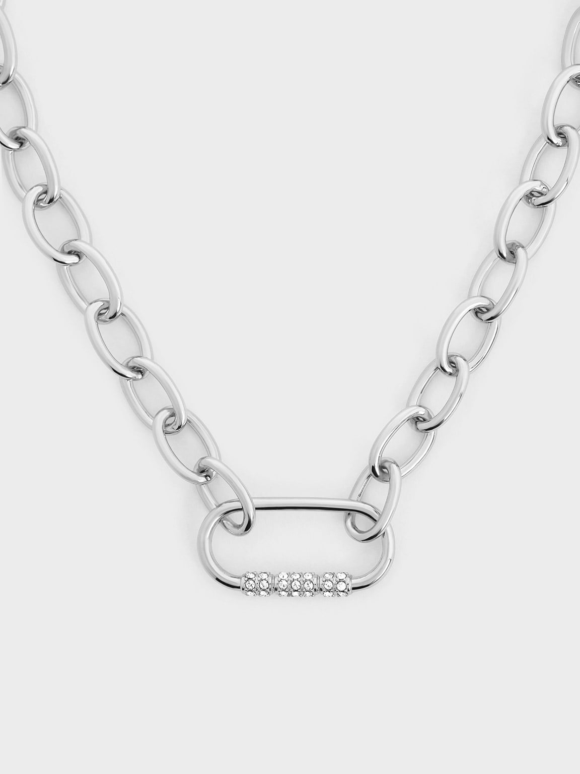 Silver Reagan Crystal Chain-Link Necklace - CHARLES & KEITH PH