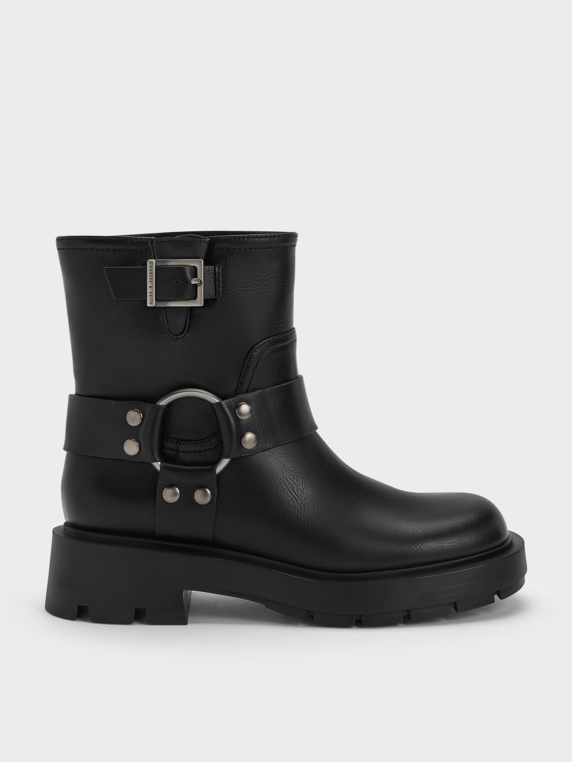 Black Metallic Buckled Ankle Boots - CHARLES & KEITH TW
