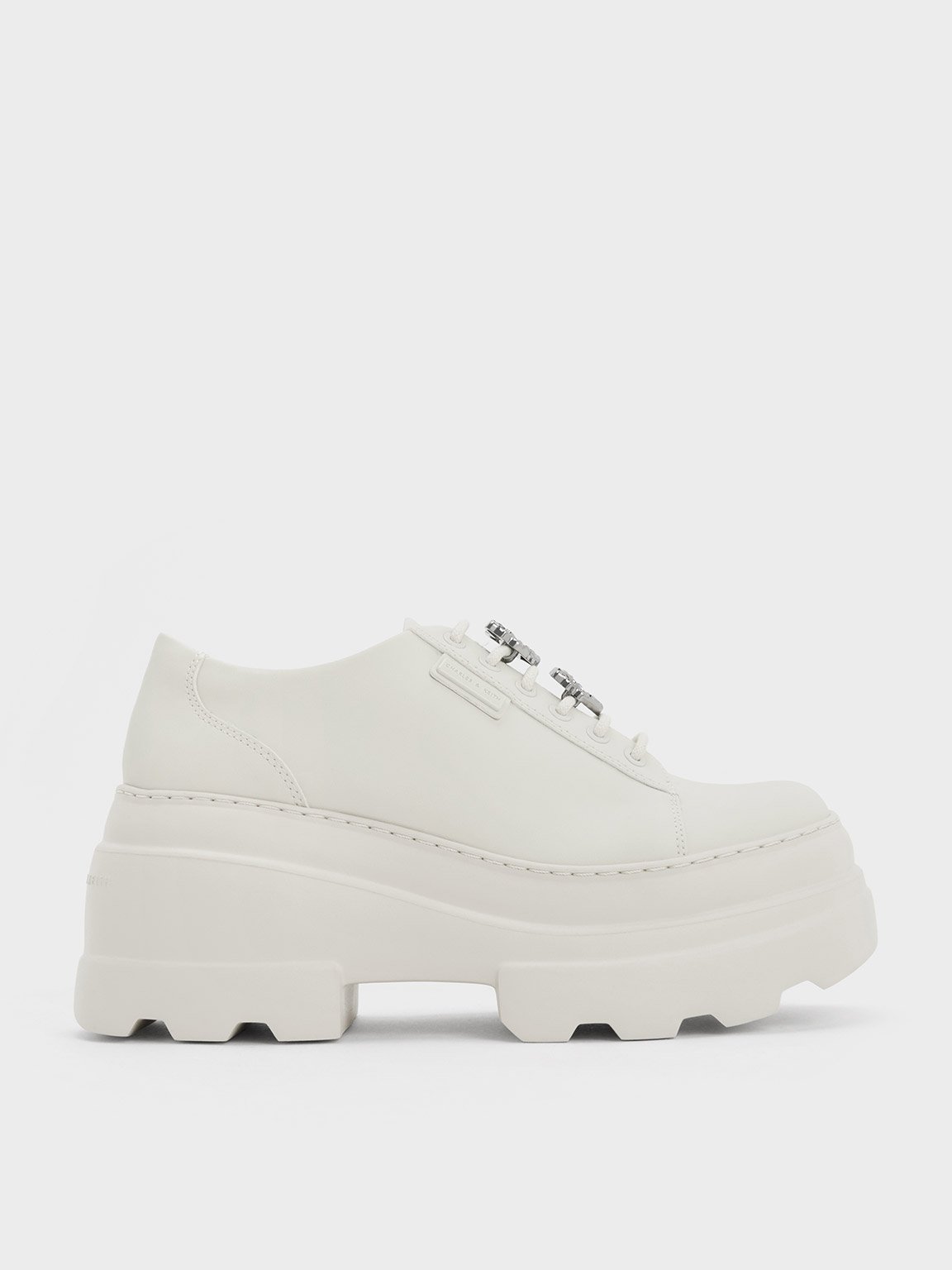 Chalk Crystal Heart-Motif Lace-Up Oxfords - CHARLES & KEITH MX